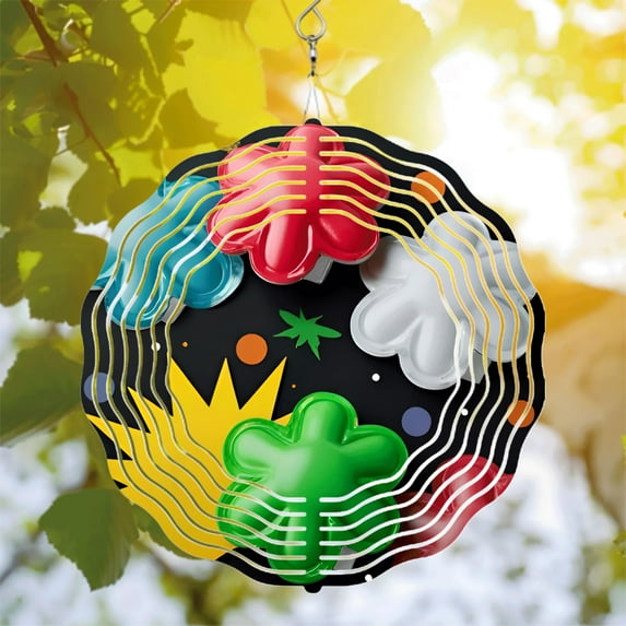 Colorful Metal Hanging Wind Spinners & Chimes - Abstract Flower & Star ...