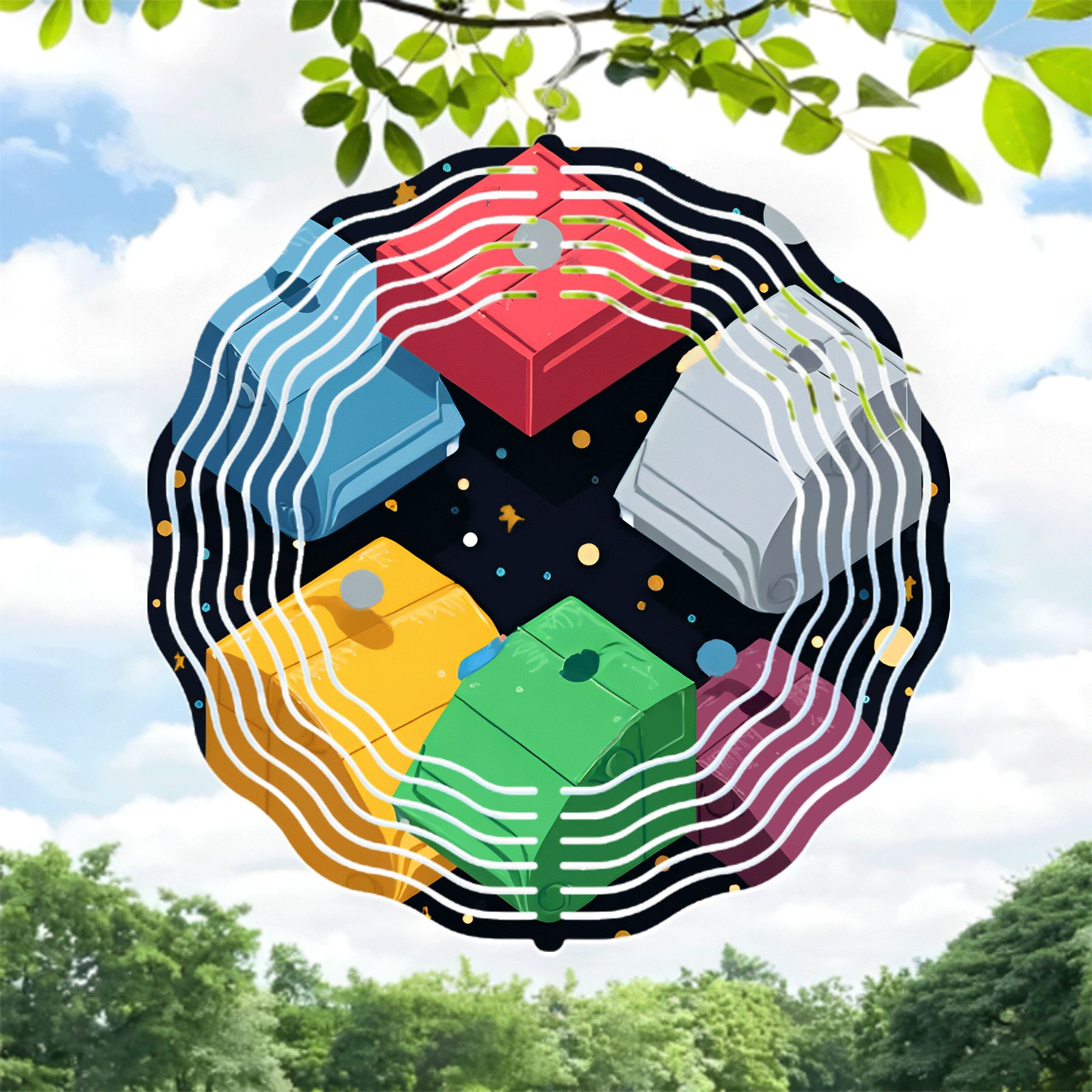 Colorful Metal Hanging Wind Spinners & Chimes - Circular Design with ...