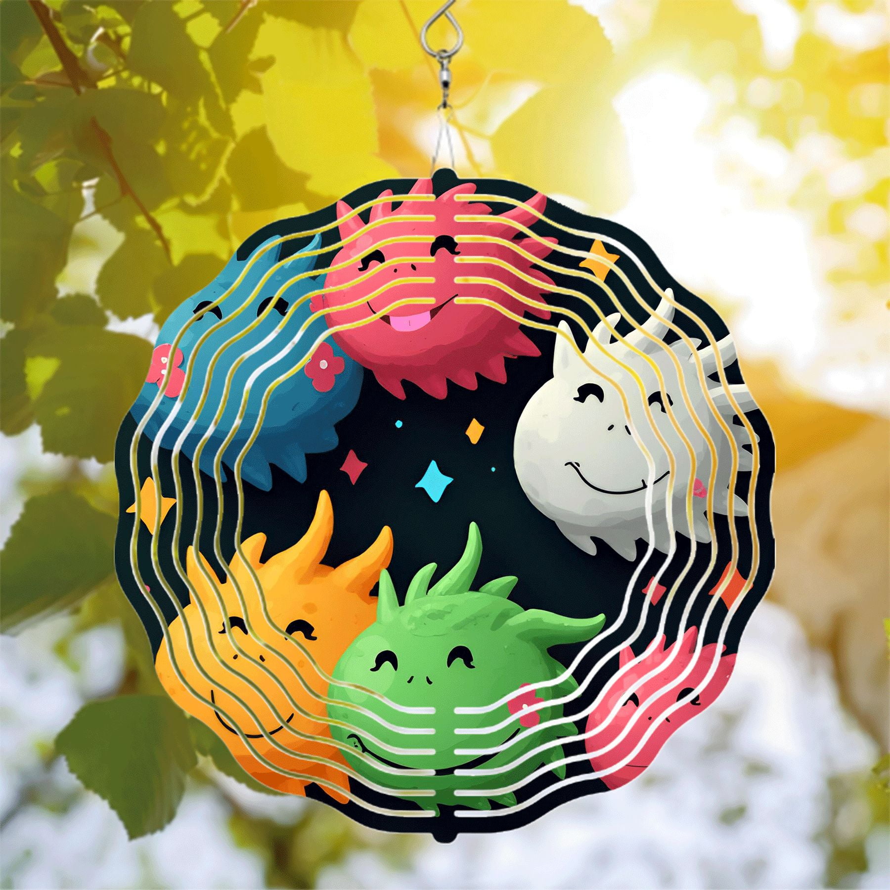 Colorful Metal Hanging Wind Spinners & Chimes - Whimsical Circular ...