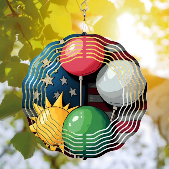 Colorful Metal Hanging Wind Spinners with American Flag Background ...