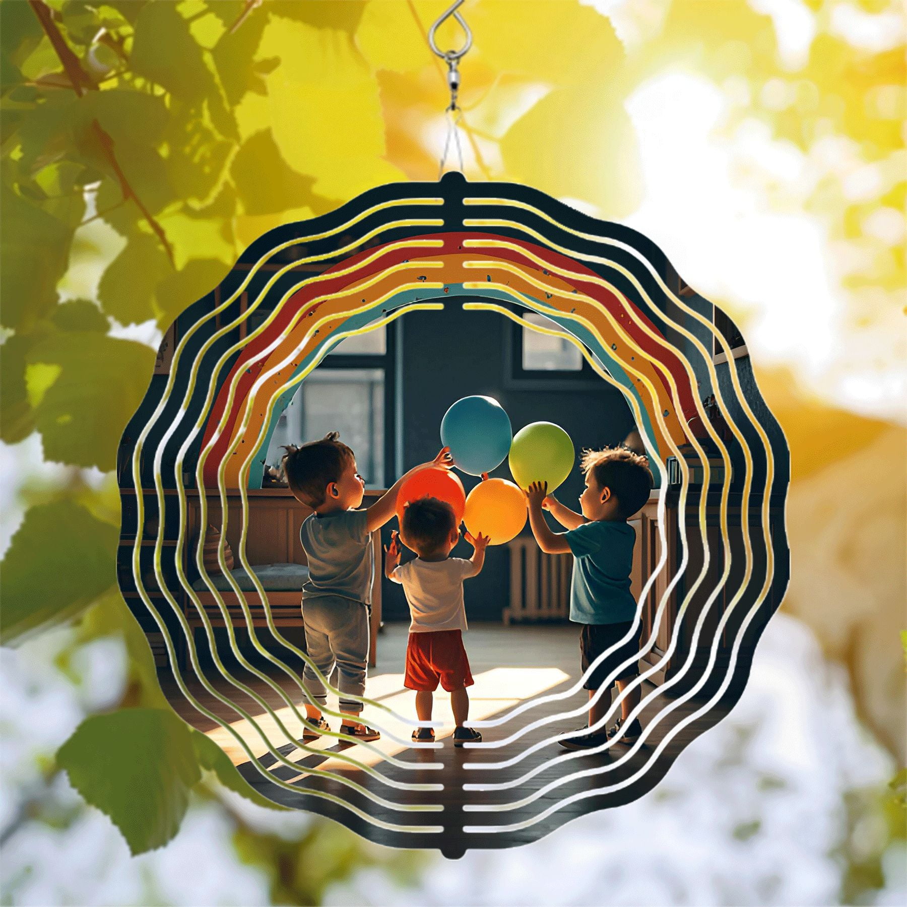 Colorful Metal Hanging Wind Spinners with Wavy Patterns - Decorative ...