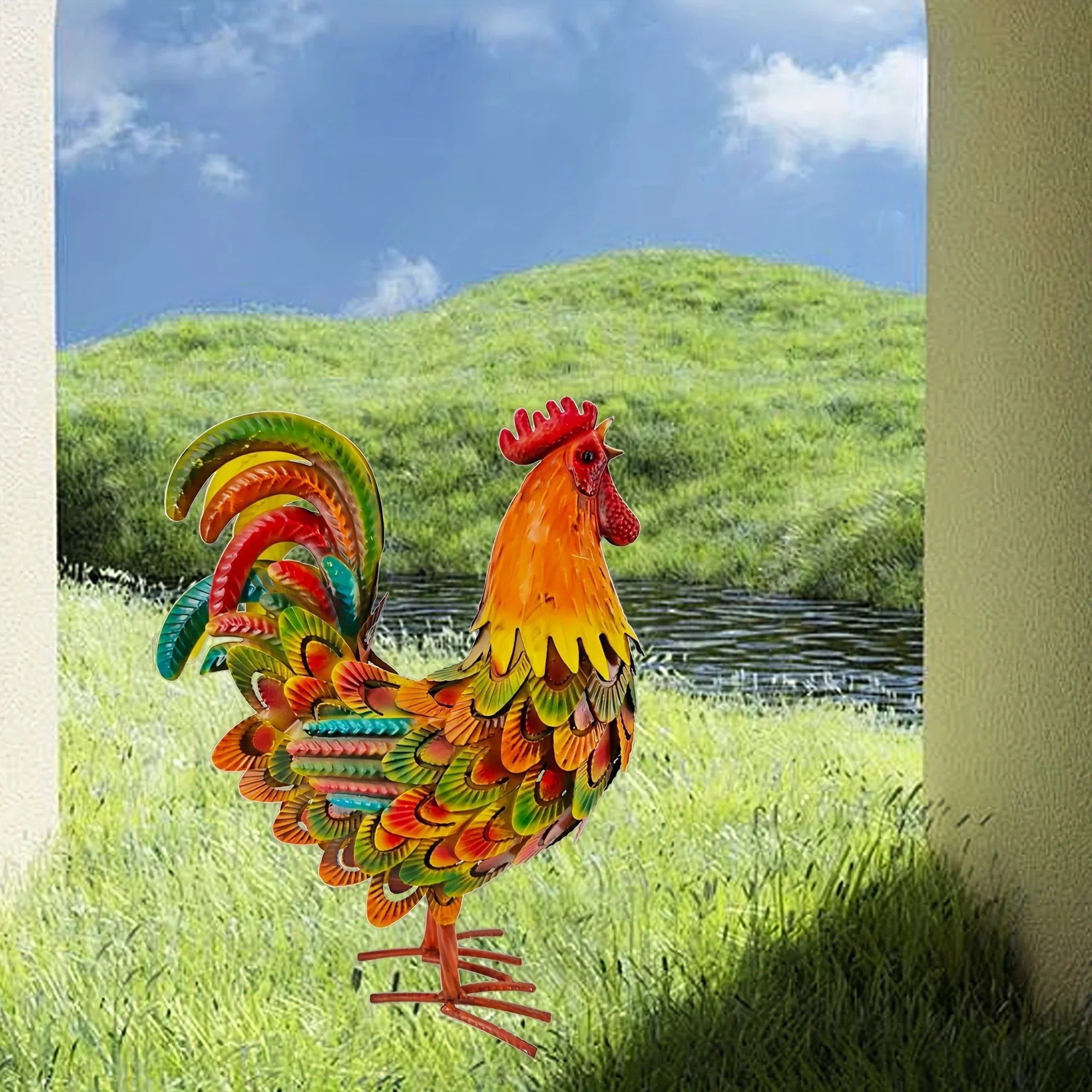 Colorful Metal Rooster Statue for Outdoor Garden - Walmart.com