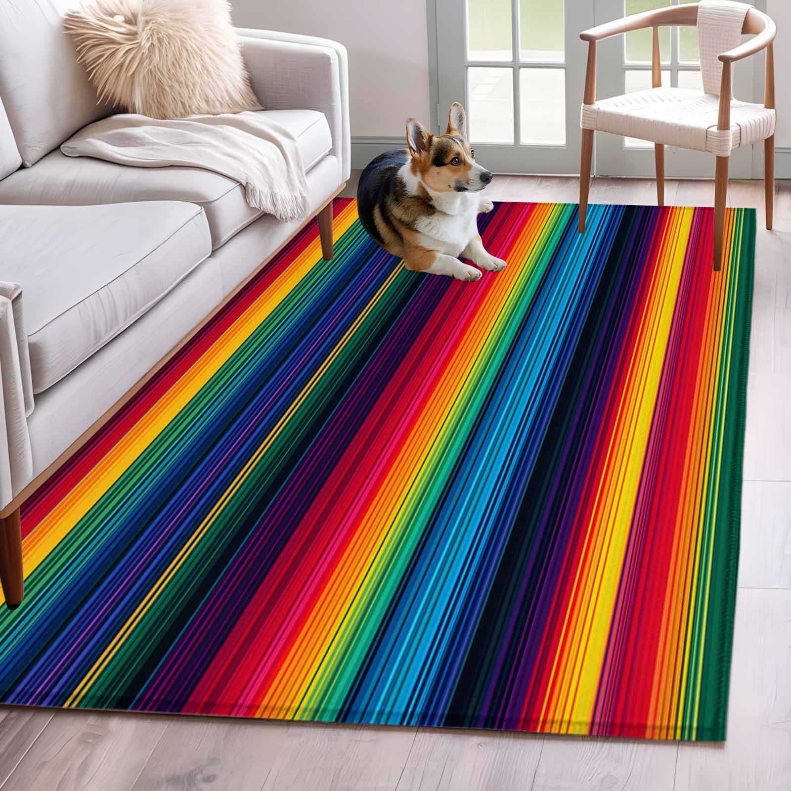 Colorful Mexican Area Rugs 3x5 ft Striped Modern Horizontal Stripes ...