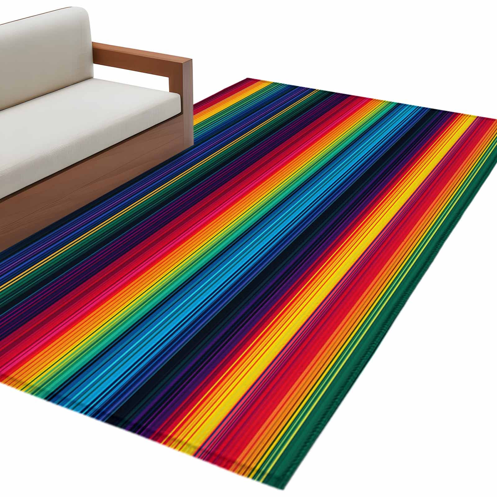 Colorful Mexican Area Rug 3x5ft Striped Modern Horizontal Stripes Non ...