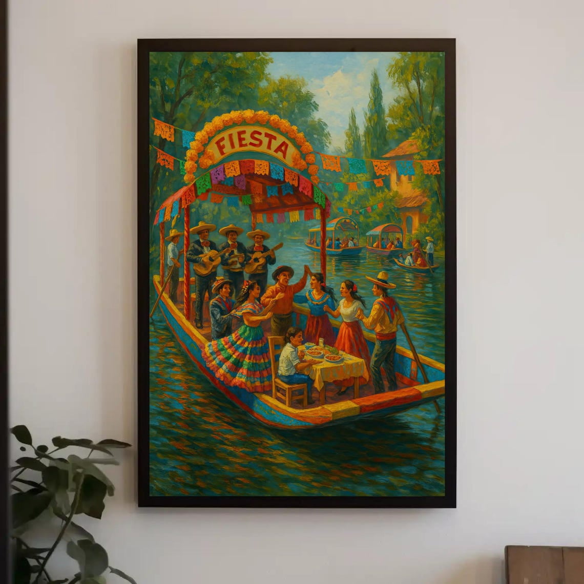 Colorful Mexican Fiesta Boat Painting Xochimilco Lake Wall Art Print ...