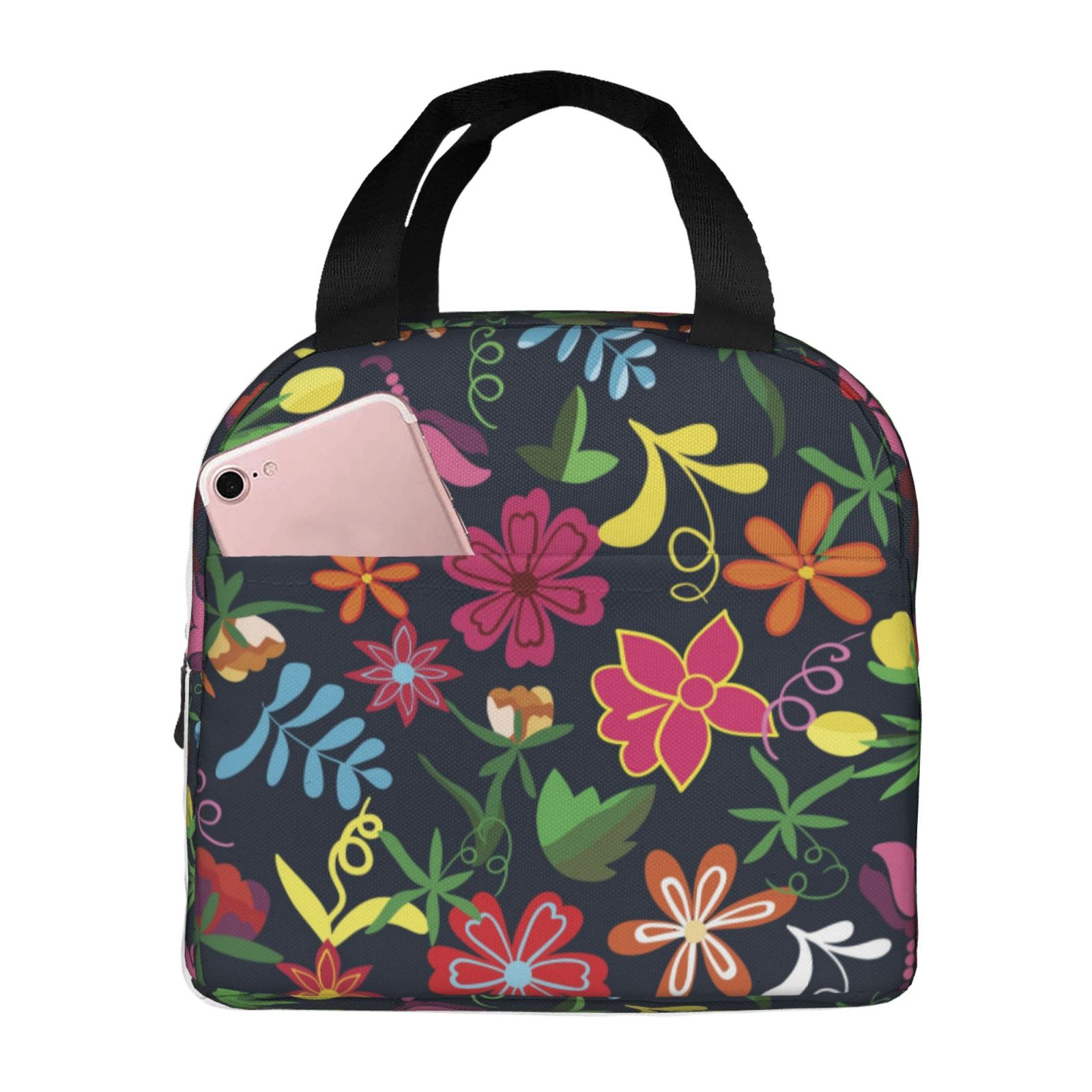 Colorful Mexican Floral Pattern Lunch Bag Cooler Lunch Tote Bag ...