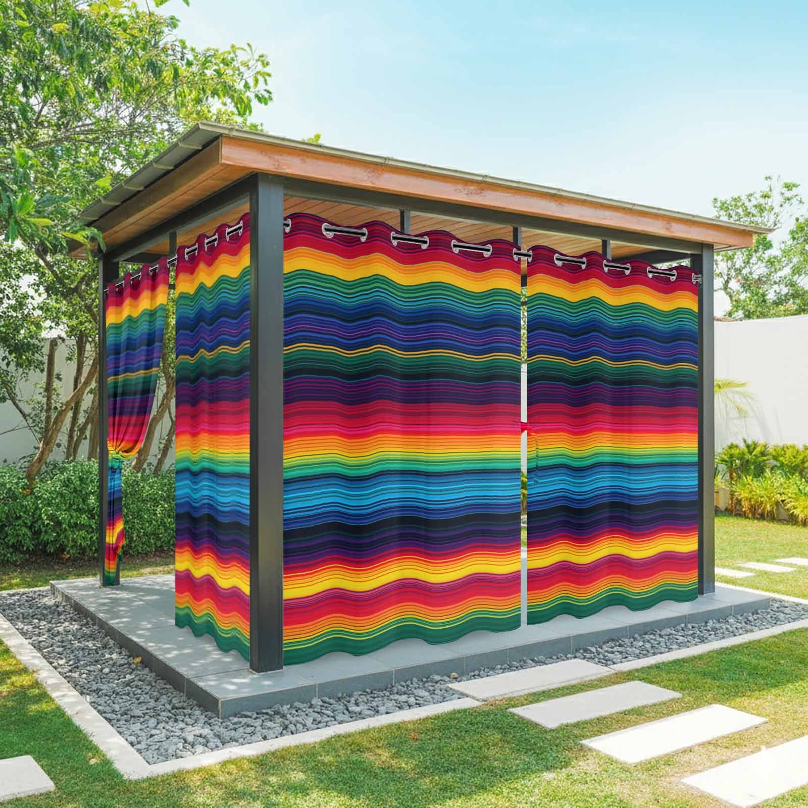 Colorful Mexican Outdoor Curtains for Patio Waterproof, Striped Modern ...