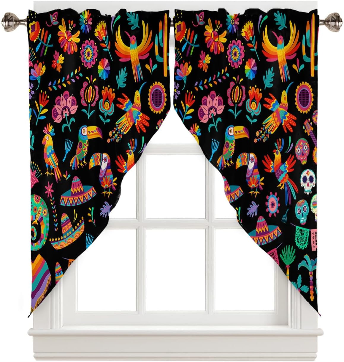 Colorful Mexican Pattern Swag Valances for Windows Kitchen Window ...