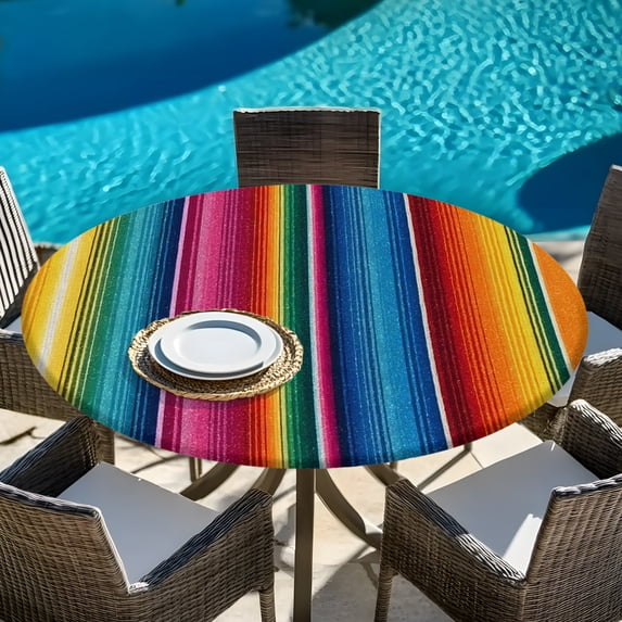 Colorful Mexican Stripe Round Fitted Tablecloth with Elastic Edge ...