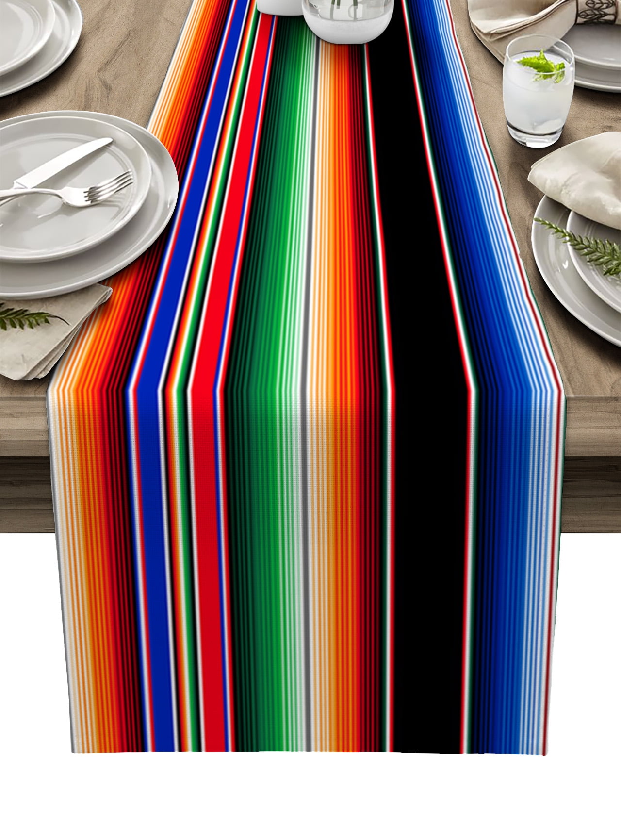 Colorful Mexican Stripes Linen Table Runner Cinco De Mayo Holiday Table ...