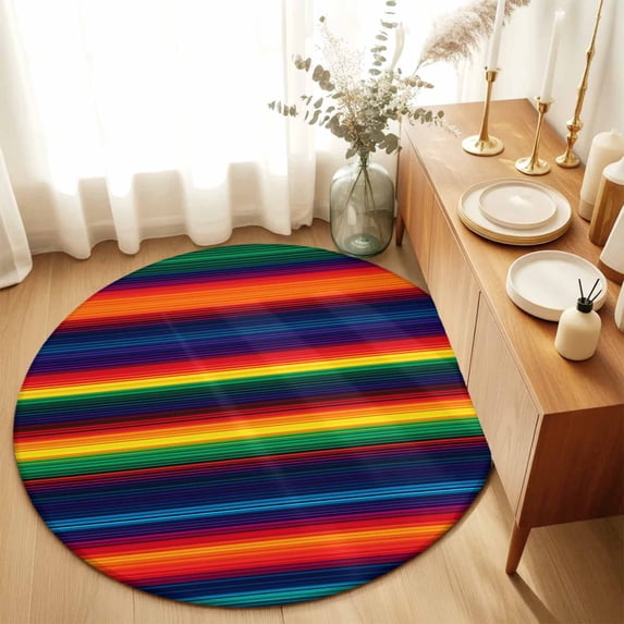 Colorful Mexican Stripes Round Rug 3ft Gradient Line Ethnic Style ...