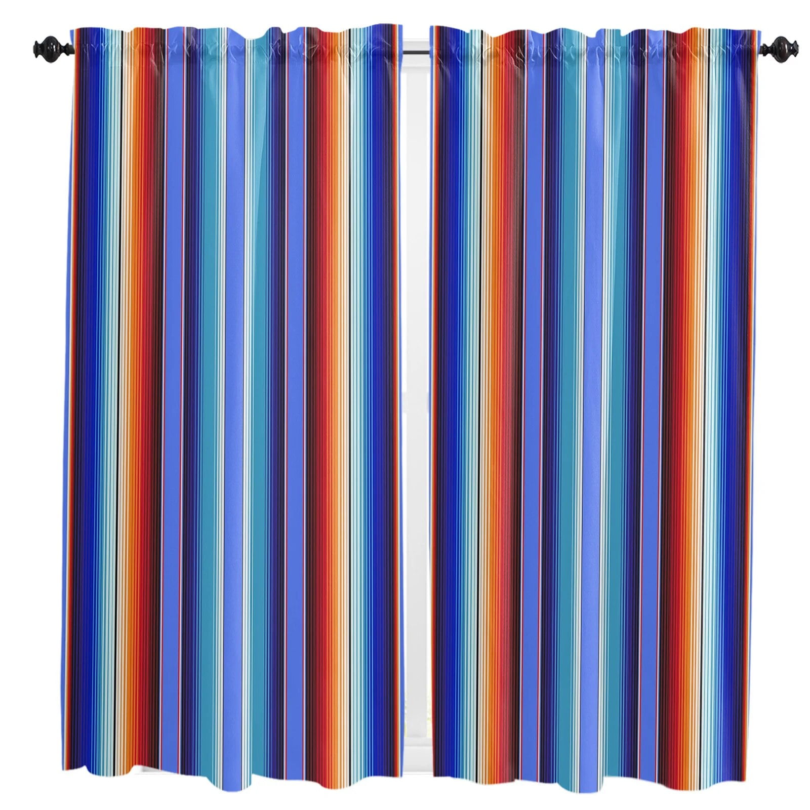 Colorful Mexican Stripes Small Curtain Rod Pocket Short Curtains Half ...