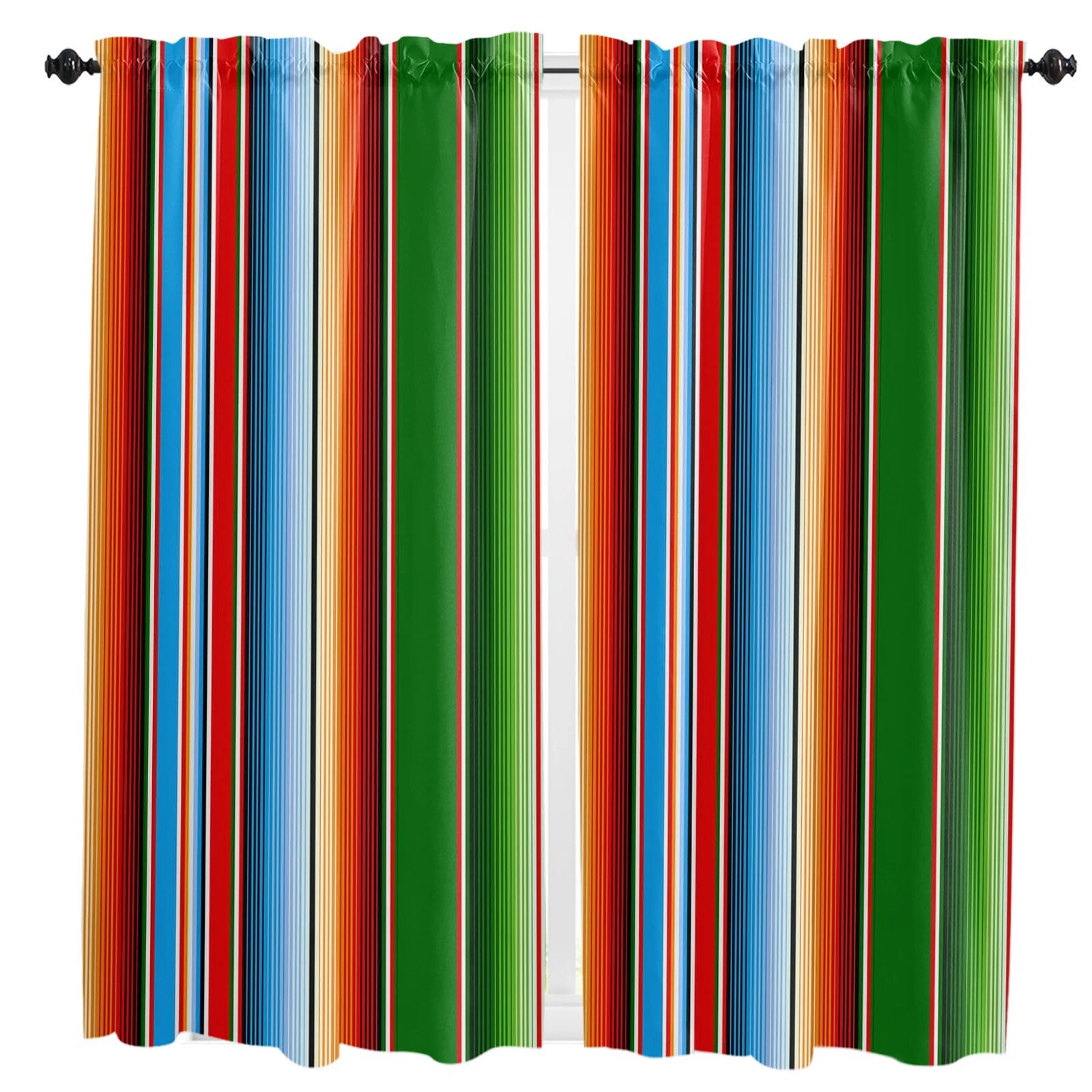 Colorful Mexican Stripes Small Curtain Rod Pocket Short Curtains Half ...