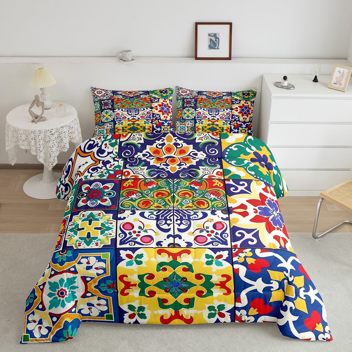Colorful Mexican Style King Comforter Set,Retro Talavera Tile Bedding ...