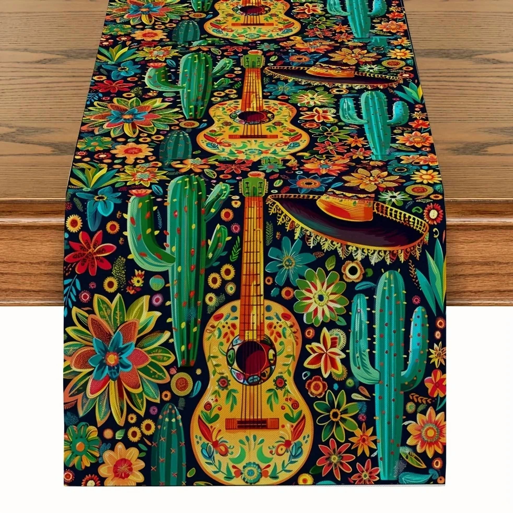 Colorful Mexican Themed Linen Table Runners Cinco De Mayo Table Runner ...