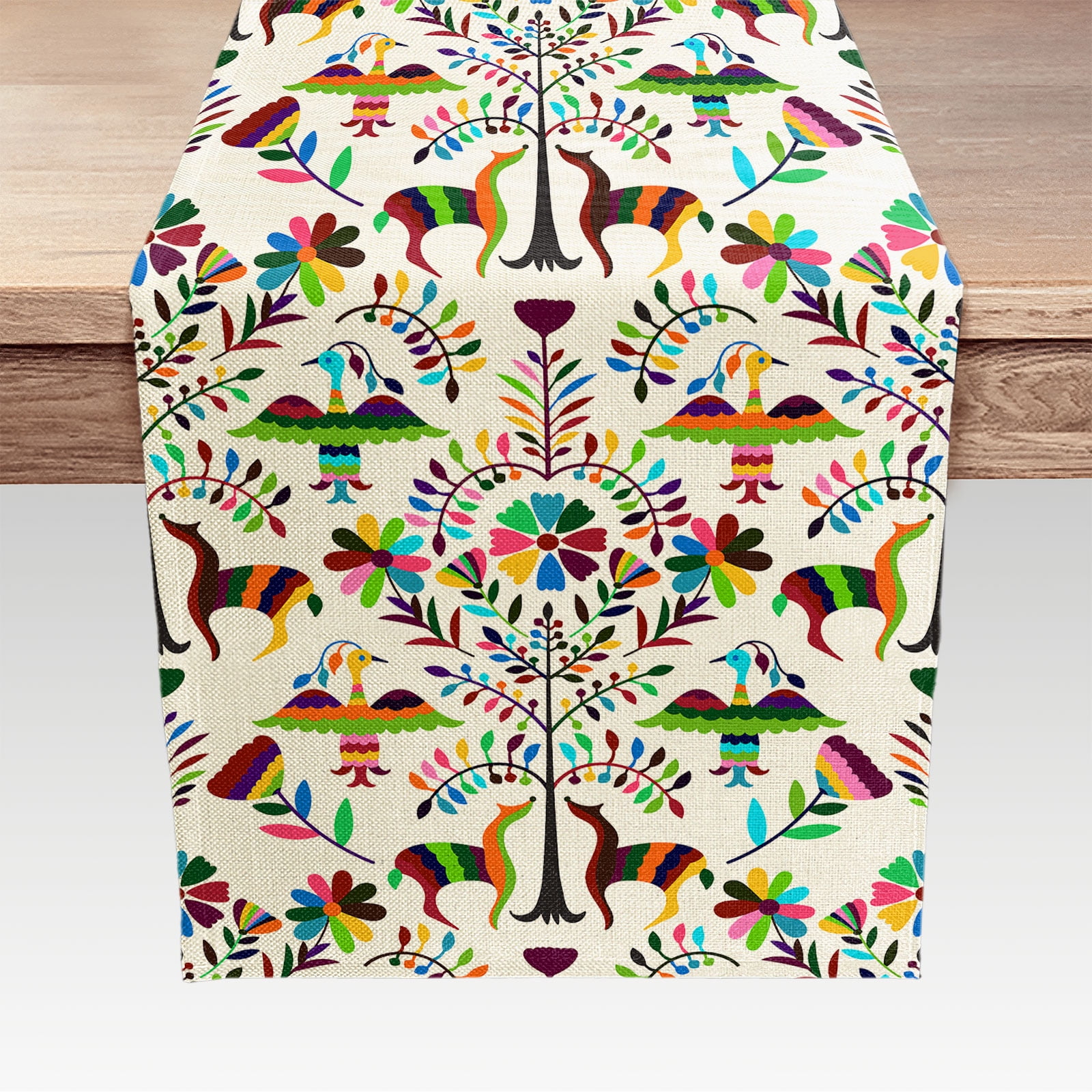 Colorful Mexican Traditional Floral with Birds Table Runner, Black ...