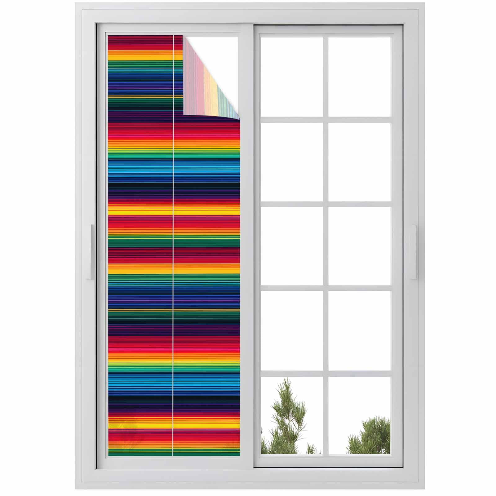 Colorful Mexican Window Privacy Film Striped Modern Horizontal Stripes ...