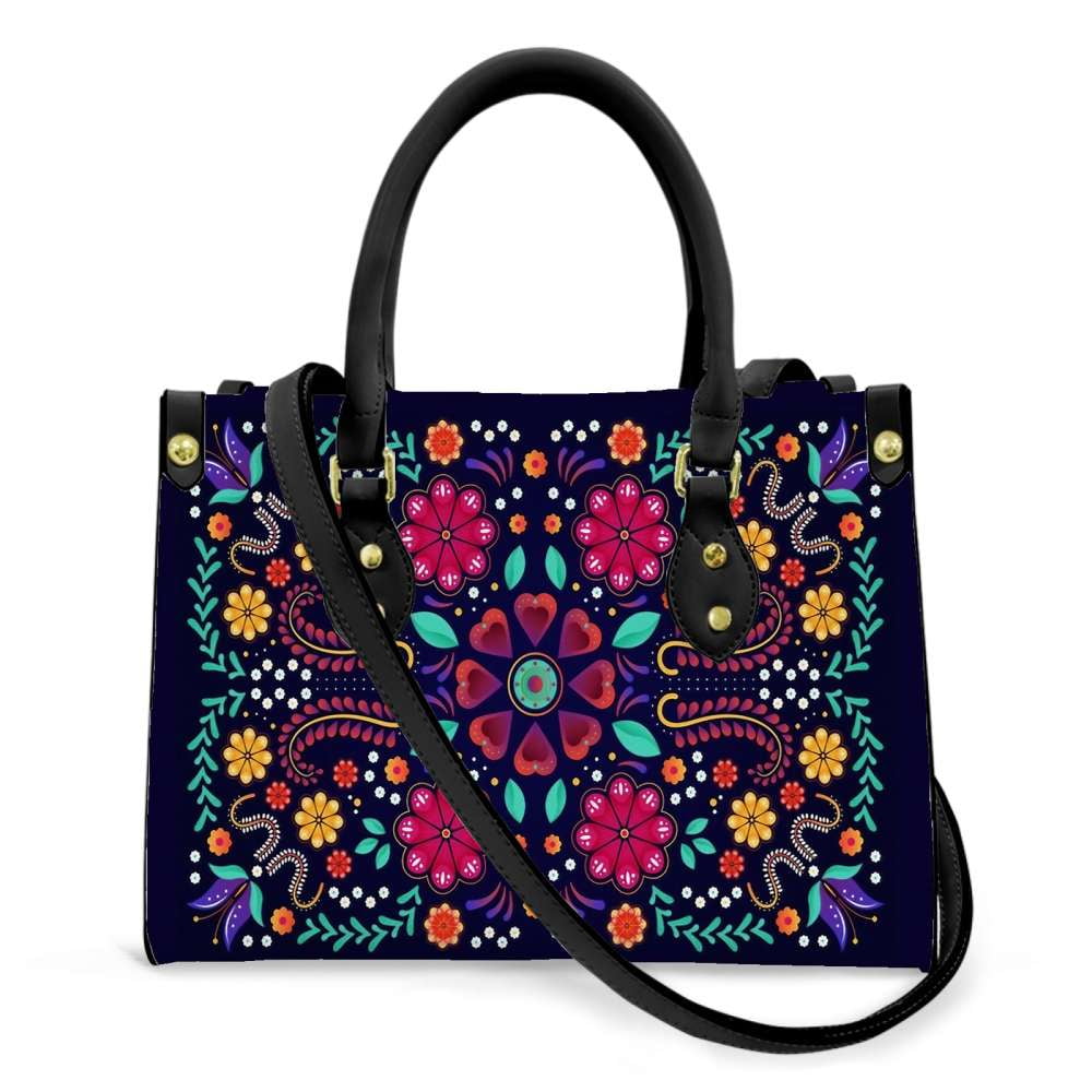 Colorful Mexico Abstract Flower Shoulder Bag Pu Leather Handbags Women ...