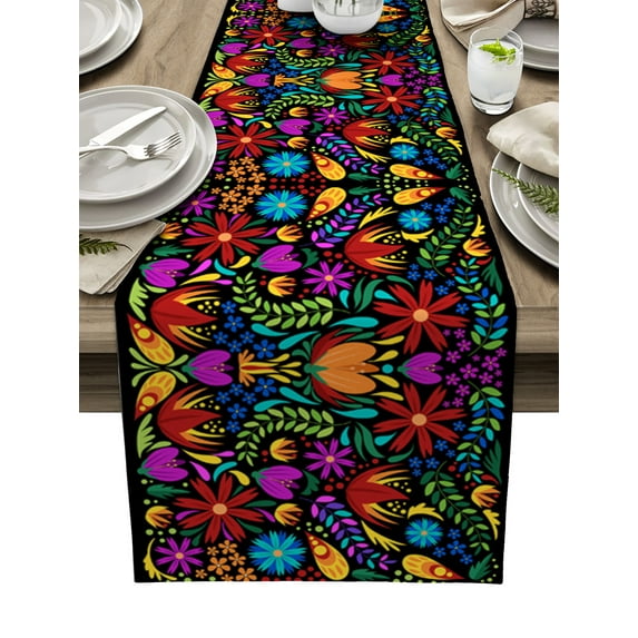 Colorful Mexico Abstract Flower Table Runner for Living Room Kitchen ...