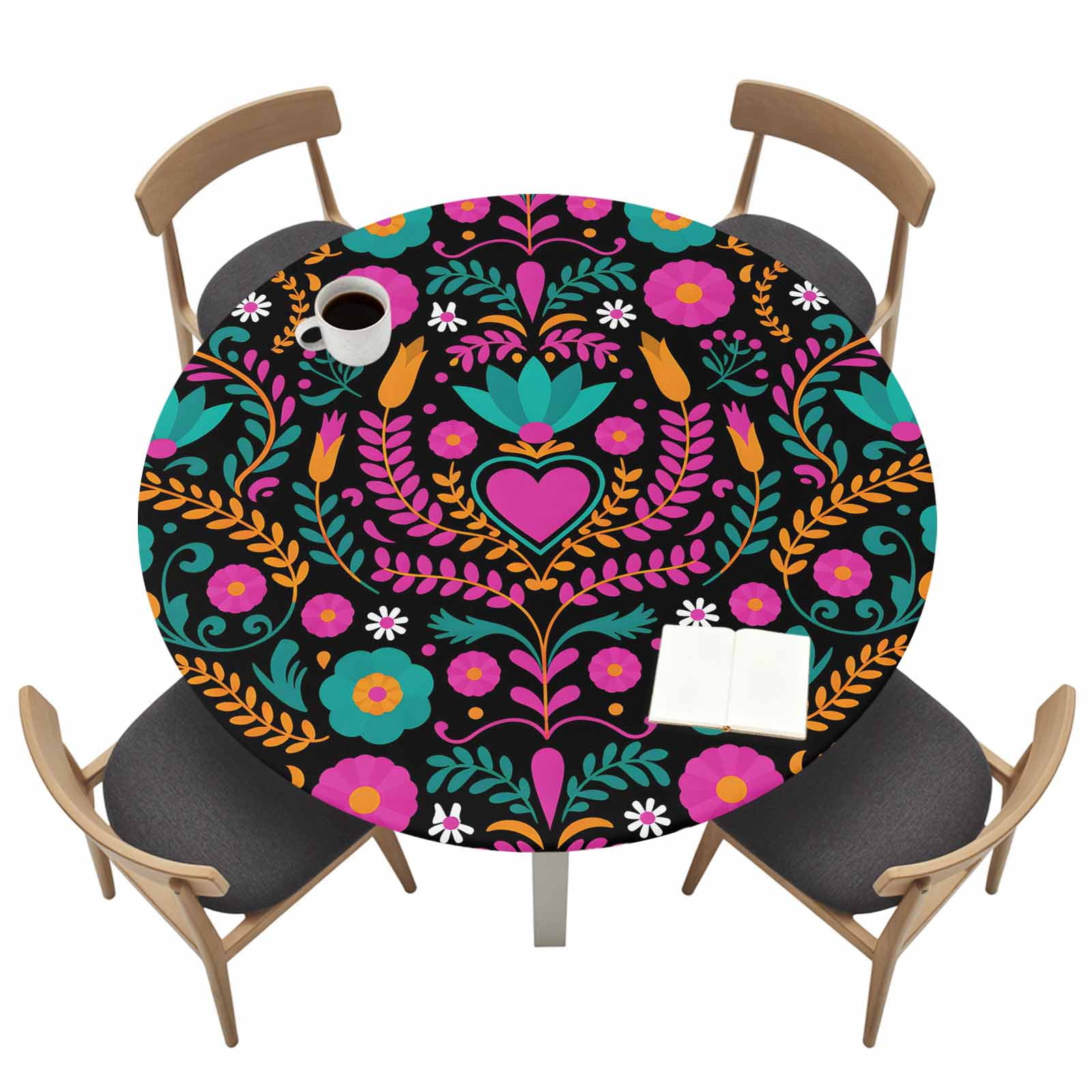 Colorful Mexico Fitted Tablecloth with Elastic Edged, Round Table Cloth ...