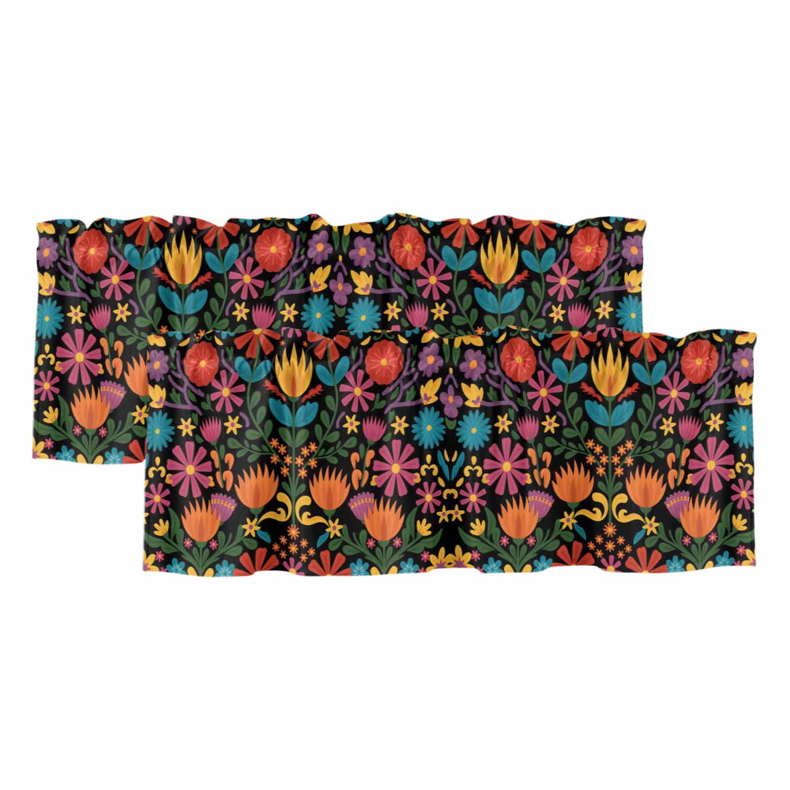 Colorful Mexico Floral 2 Panels Kitchen Valance, Abstract Yellow Orange ...