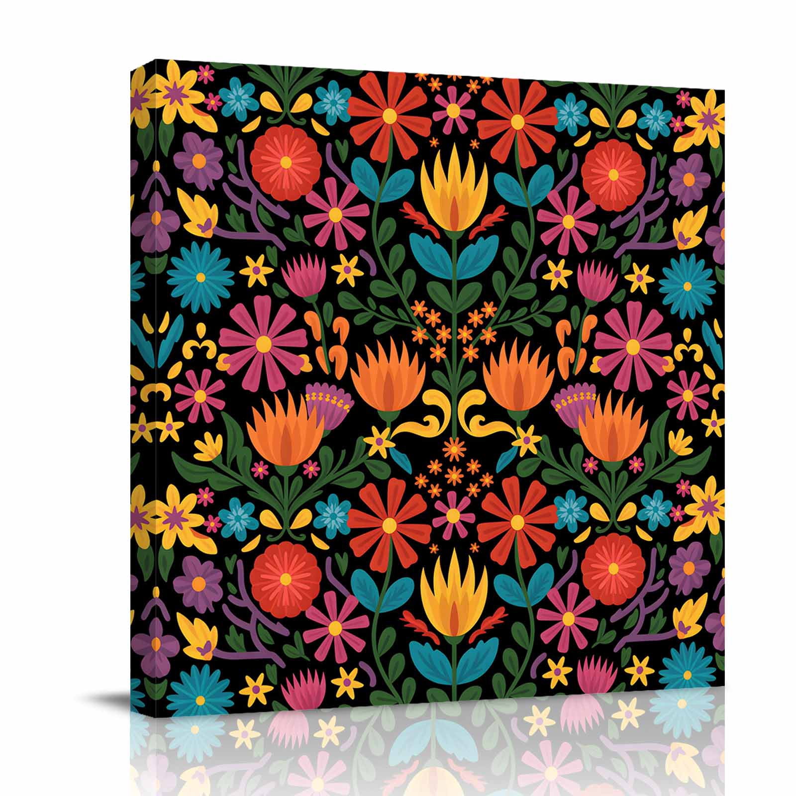 Colorful Mexico Floral Canvas Wall Art for Living Room, Abstract Yellow ...