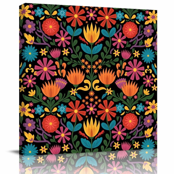 Colorful Mexico Floral Framed Canvas Wall Art, Abstract Yellow Orange ...