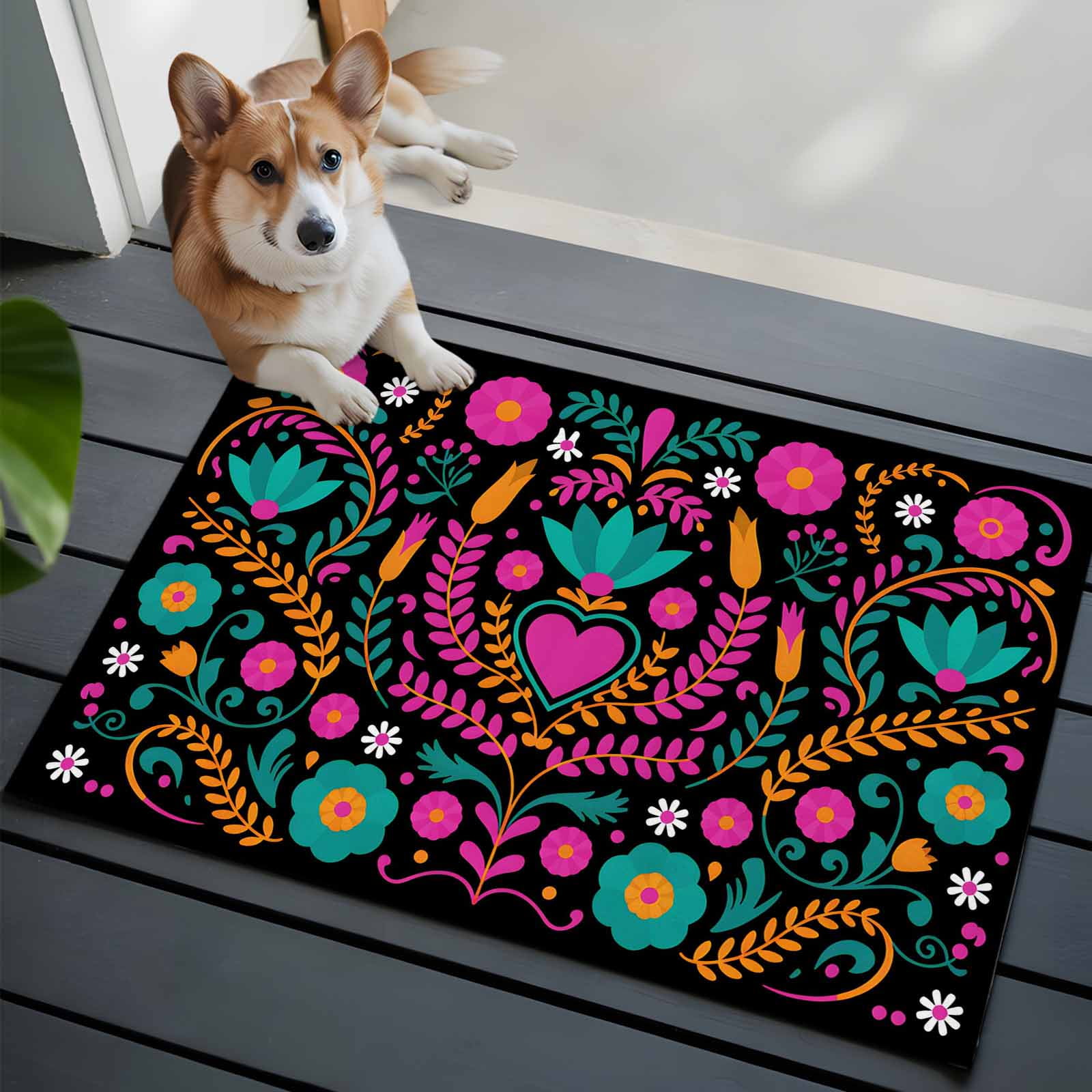 Colorful Mexico Floral Front Door Rugs 2x3 ft Abstract Pink Orange ...