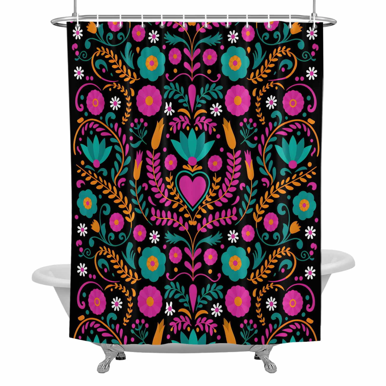 Colorful Mexico Floral Shower Curtain for Bathroom, Abstract Pink ...
