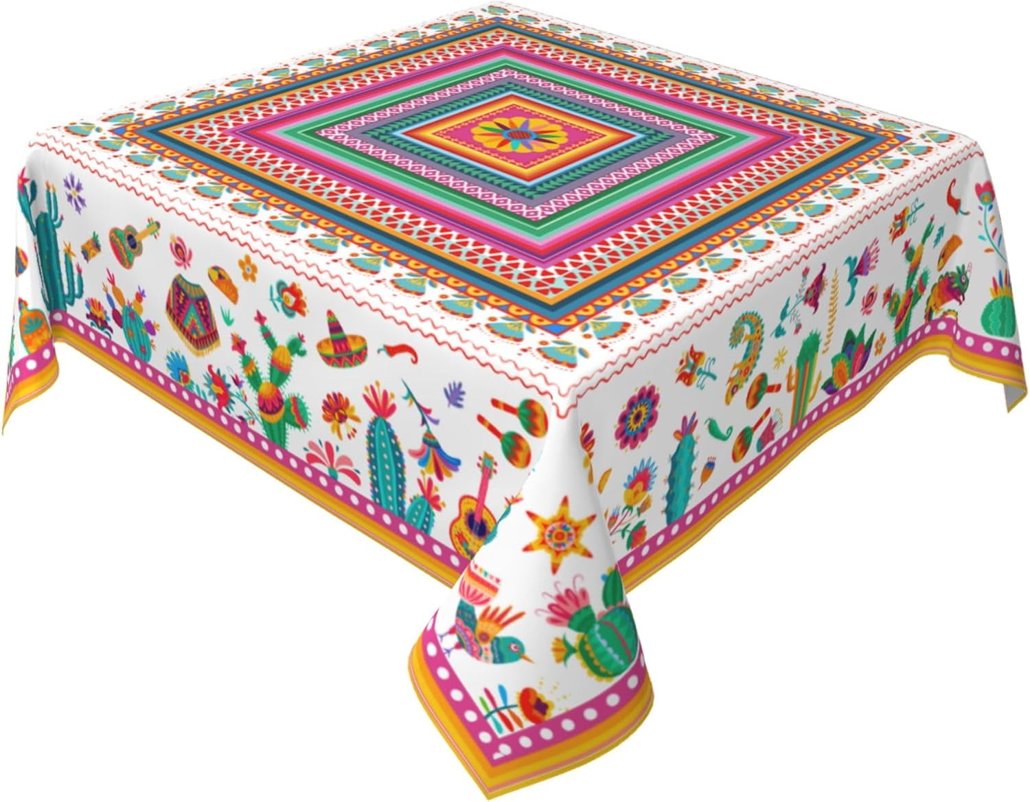 Colorful Mexico Square Table Cloth - Mexican Floral Tablecloth Cactus ...