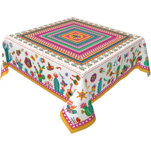 Colorful Mexico Square Table Cloth - Mexican Floral Tablecloth Cactus ...