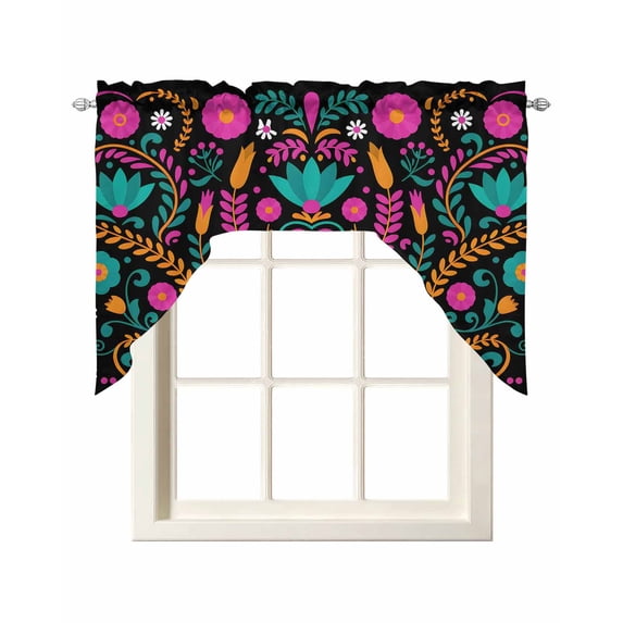 Colorful Mexico Swag Curtains for Kitchen Modern Abstract Flowers Leaf ...