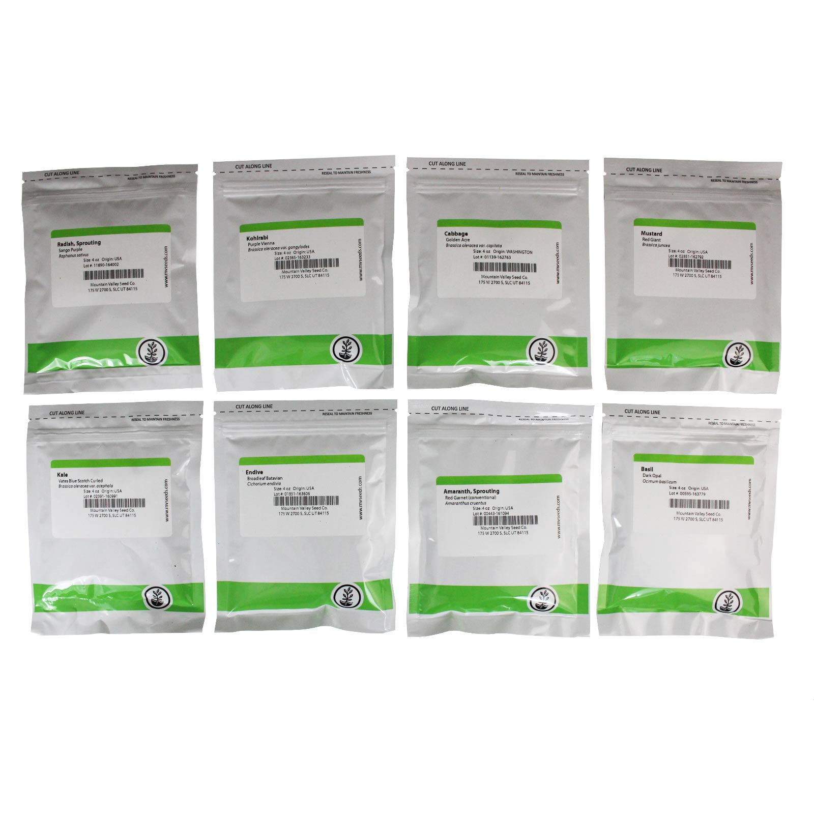 Colorful Microgreens Seeds Assortment: Eight 4 Oz. Resealable Bags of ...