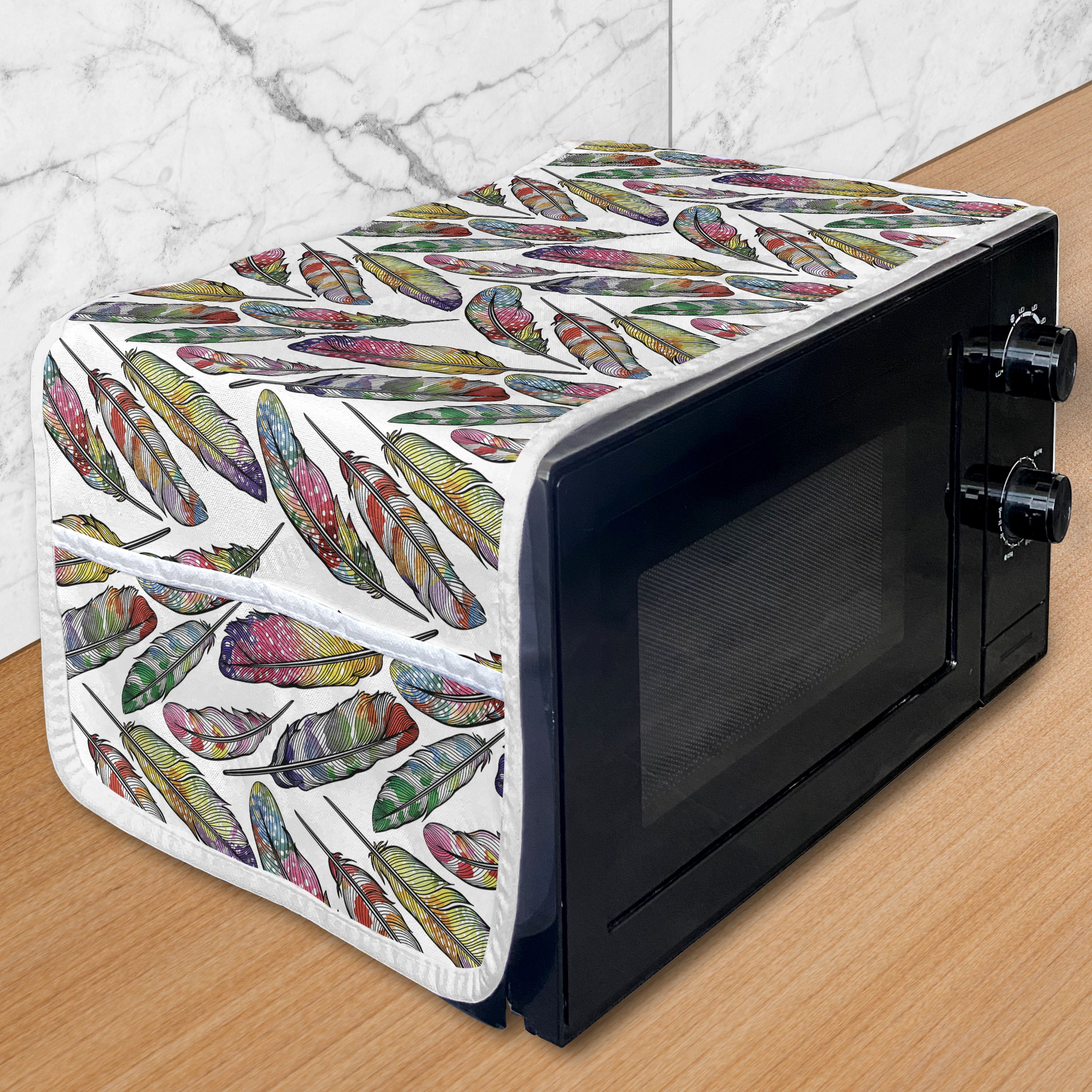 Colorful Microwave Oven Cover, Pattern of Illustrated Abstract Feathers ...