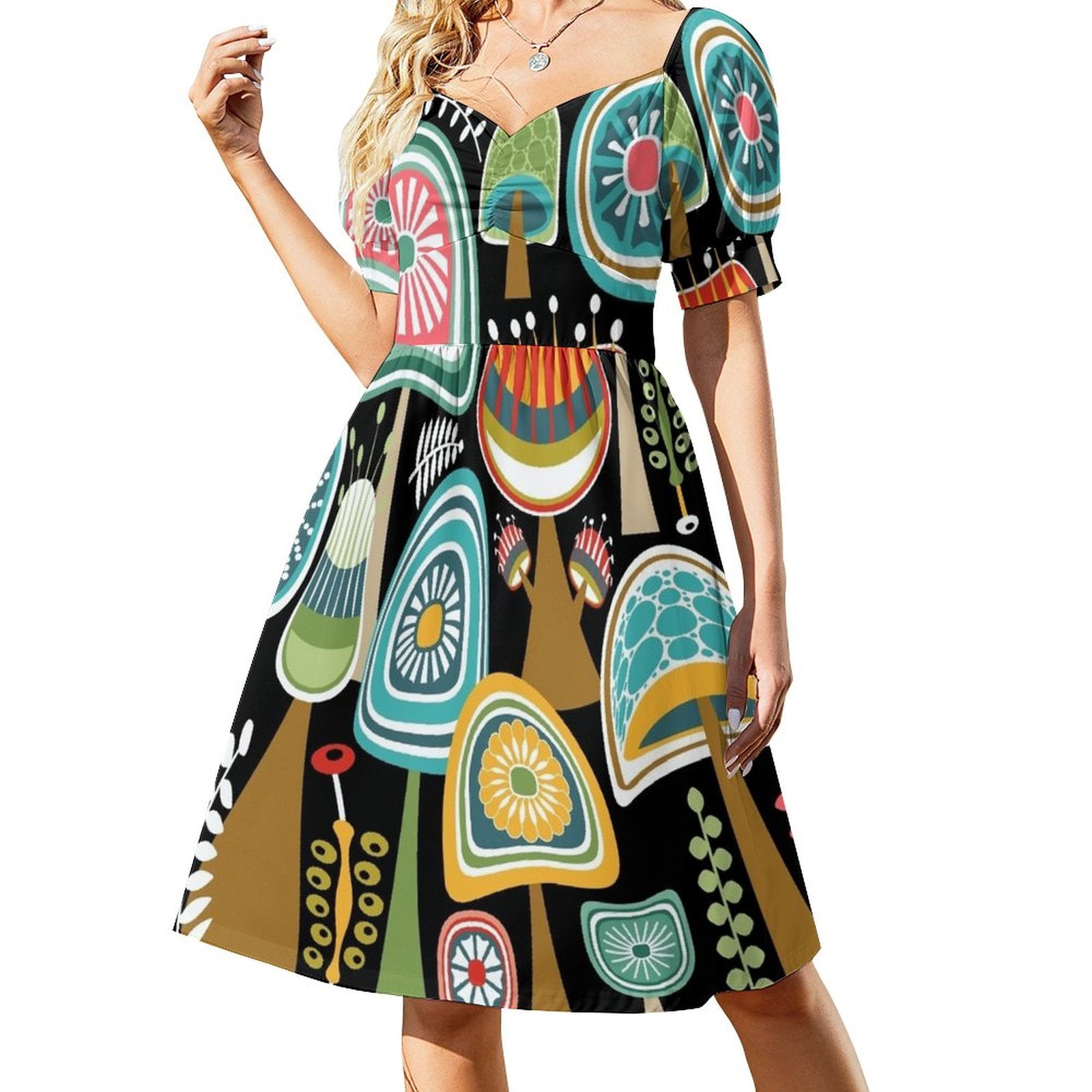 Colorful Mid Century Modern Mushrooms // Large Scale Dress long dress ...
