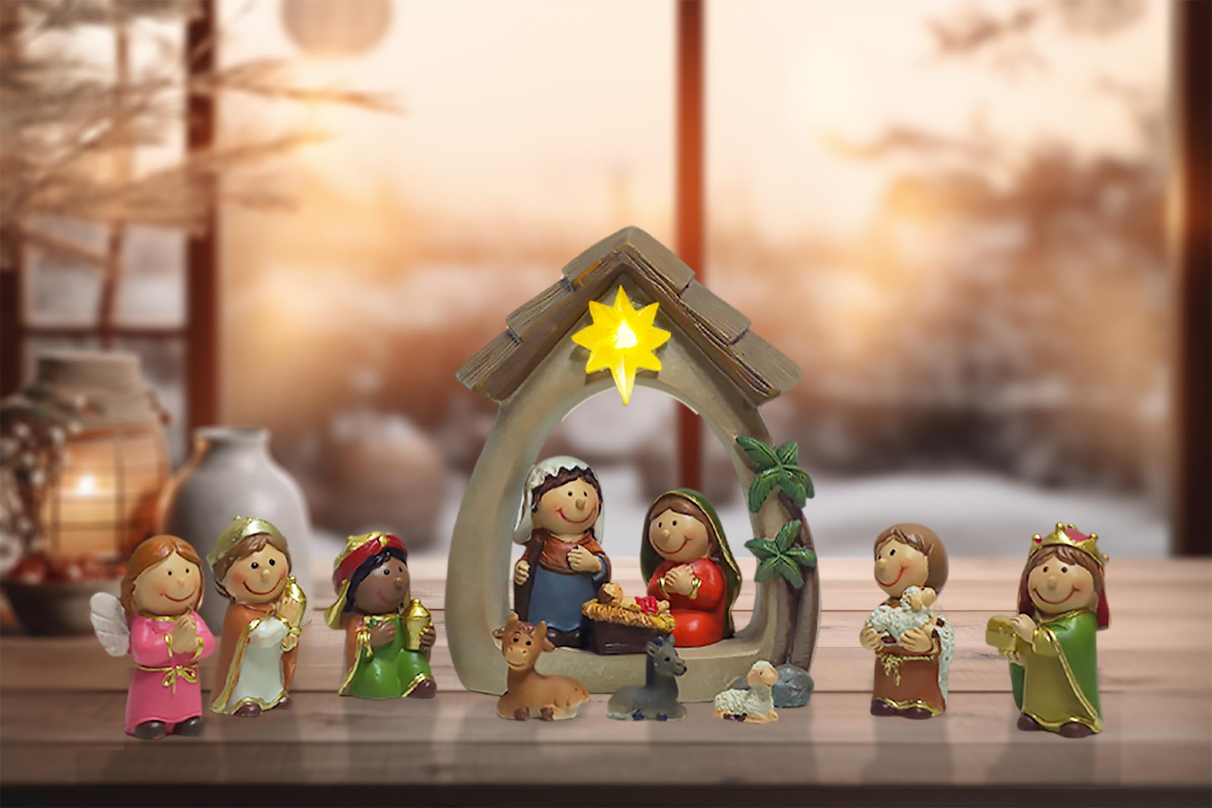 Colorful Mini Christmas Nativity Scene Set - 12 Pcs Nativity Sets with ...