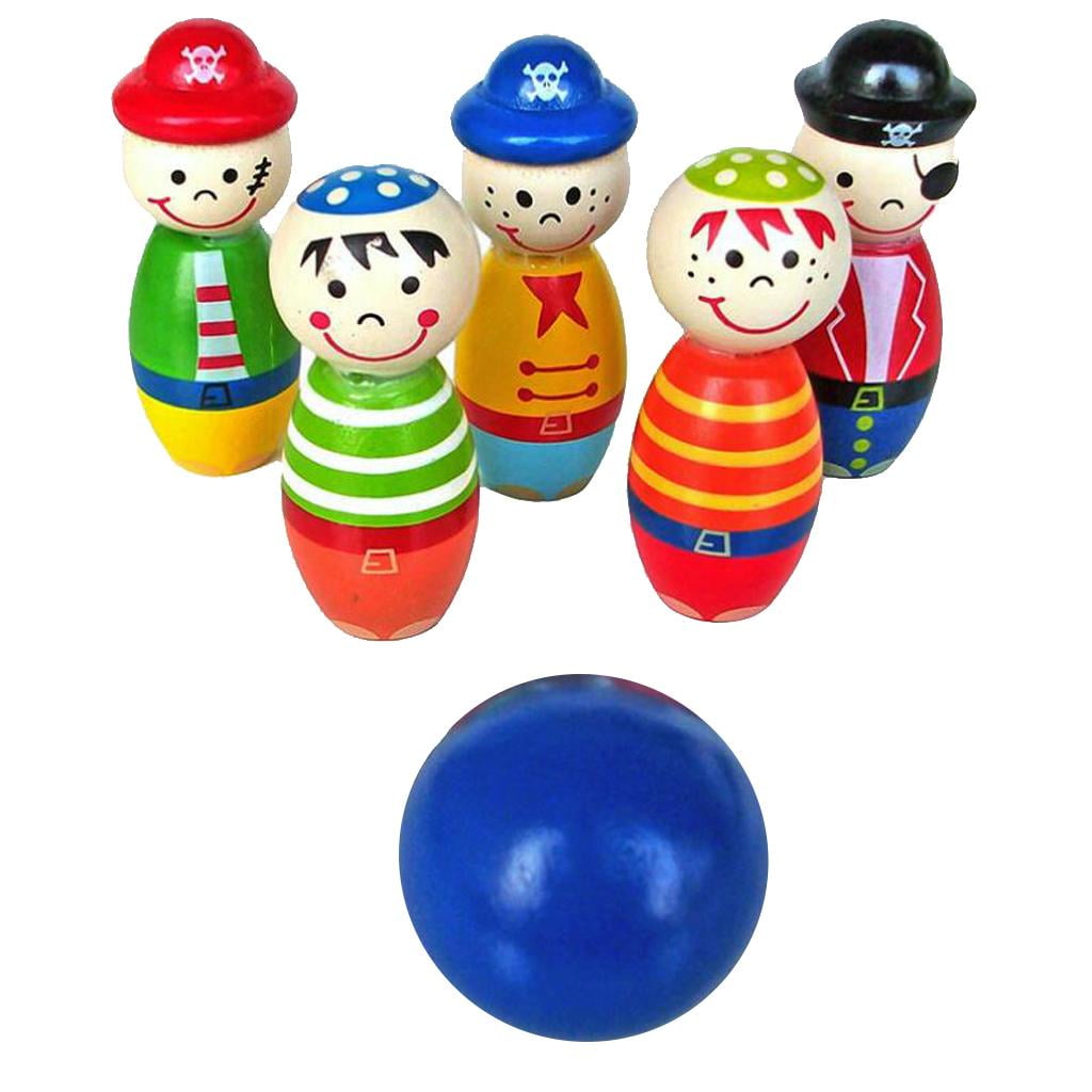 Colorful Mini Wood Cartoon Figure Bowling Set Skittle toys - Walmart.com