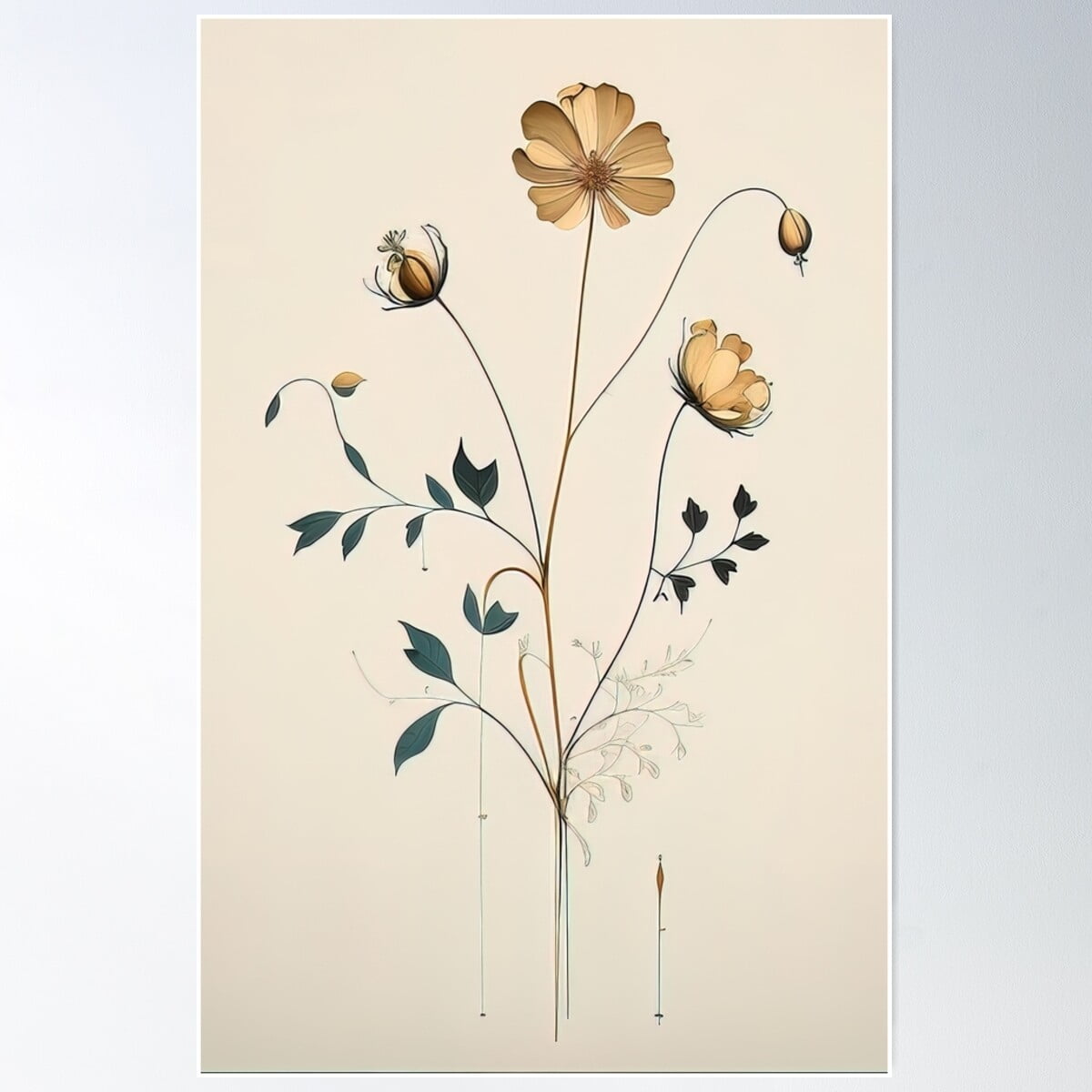 Colorful Minimalistic Flower Painting Poster Wall Art Modern Wall Decor ...