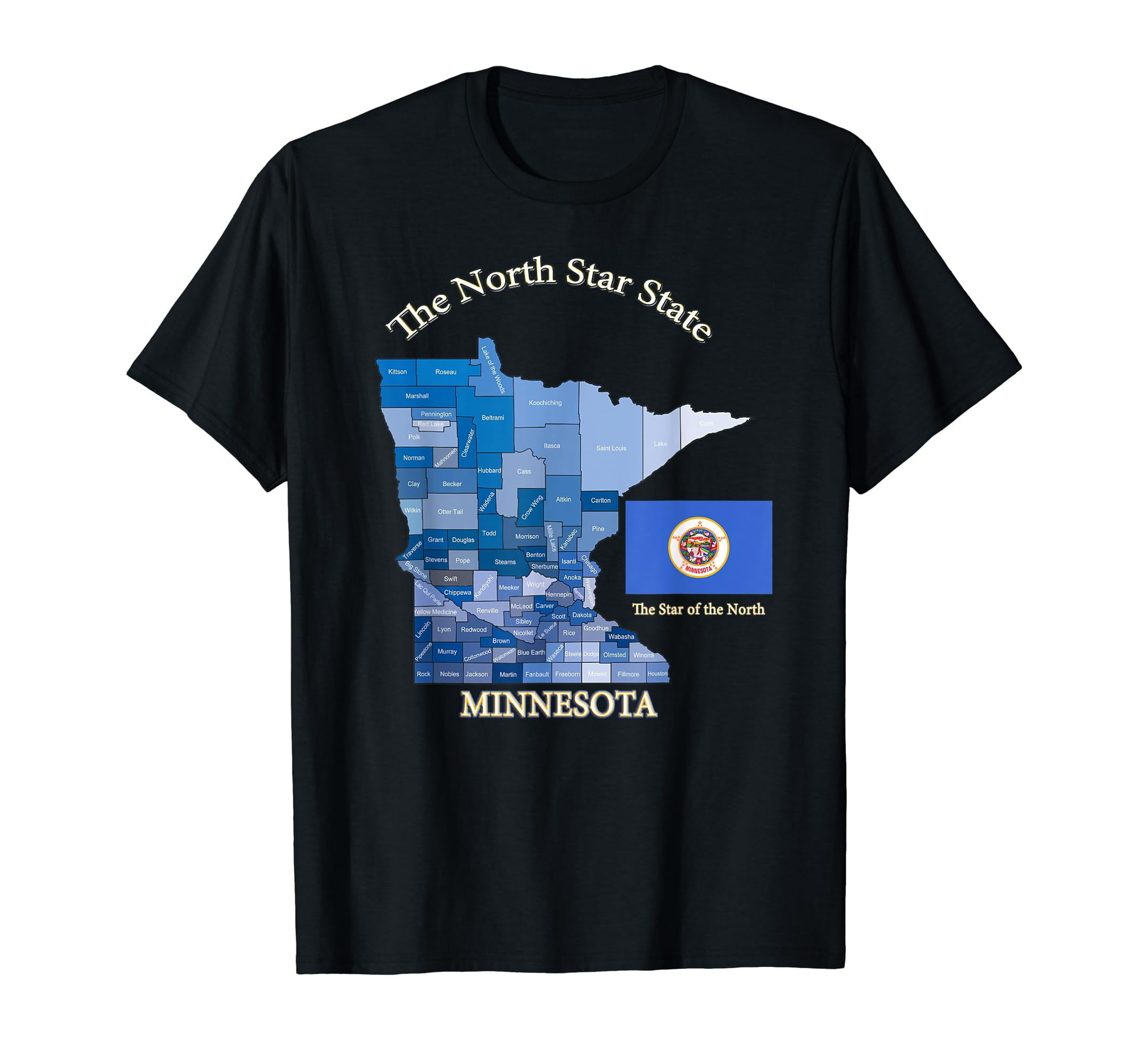 Colorful Minnesota County Map, Flag, Motto, Nickname T-Shirt - Walmart.com