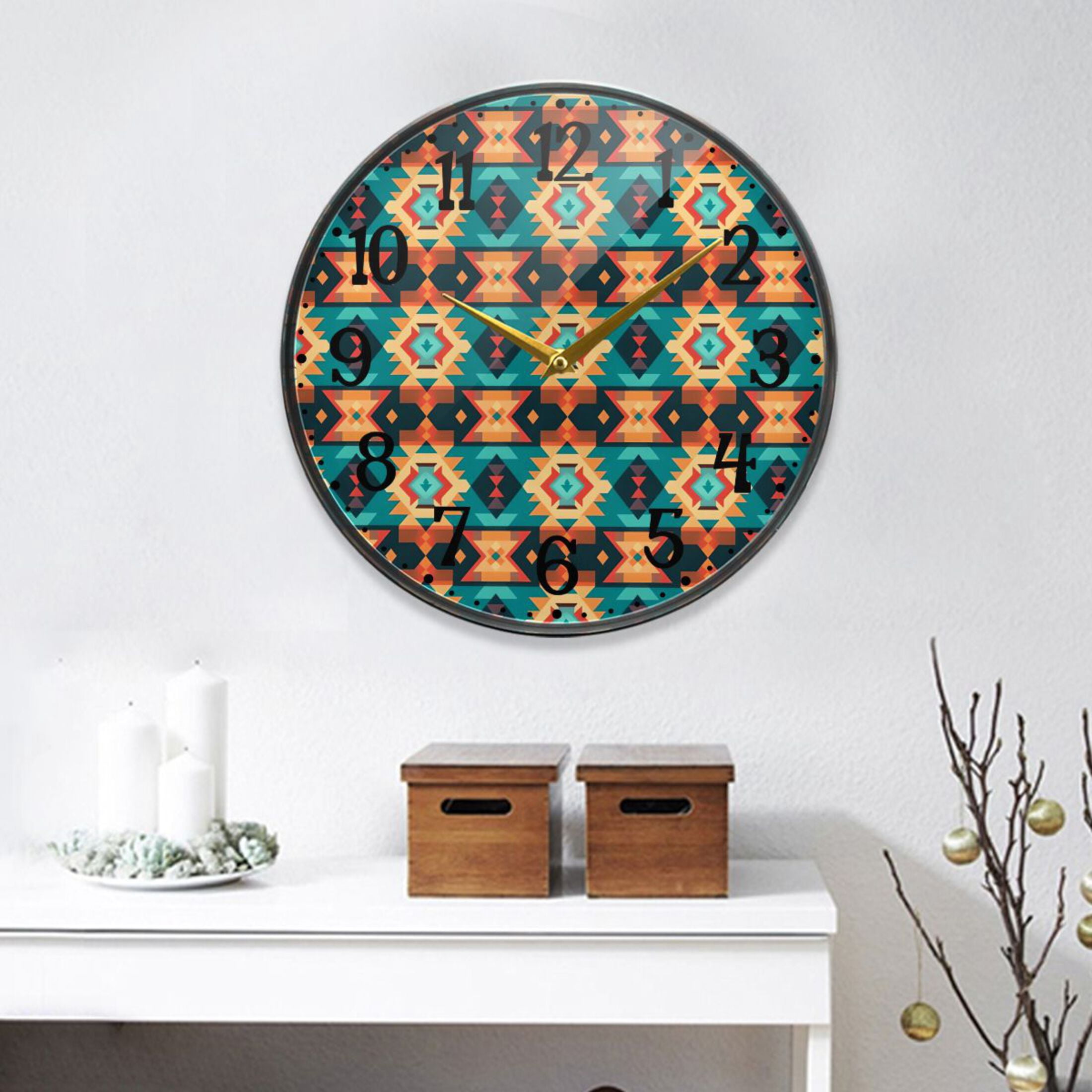 Colorful Modern Mandala Round Wall Clock 12 Inch Non-Ticking Silent ...