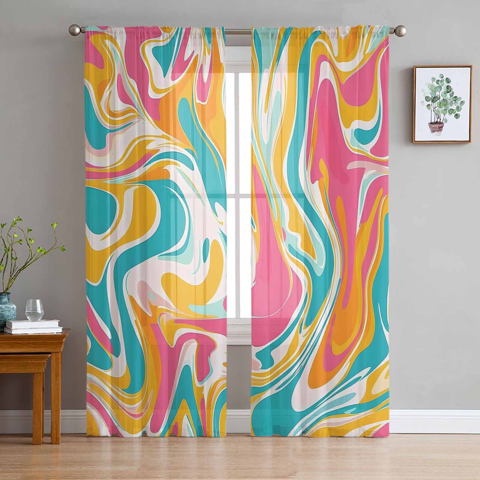 Colorful Modern Sheer Curtains 72 Inch Length 2 Panels Set for Living ...