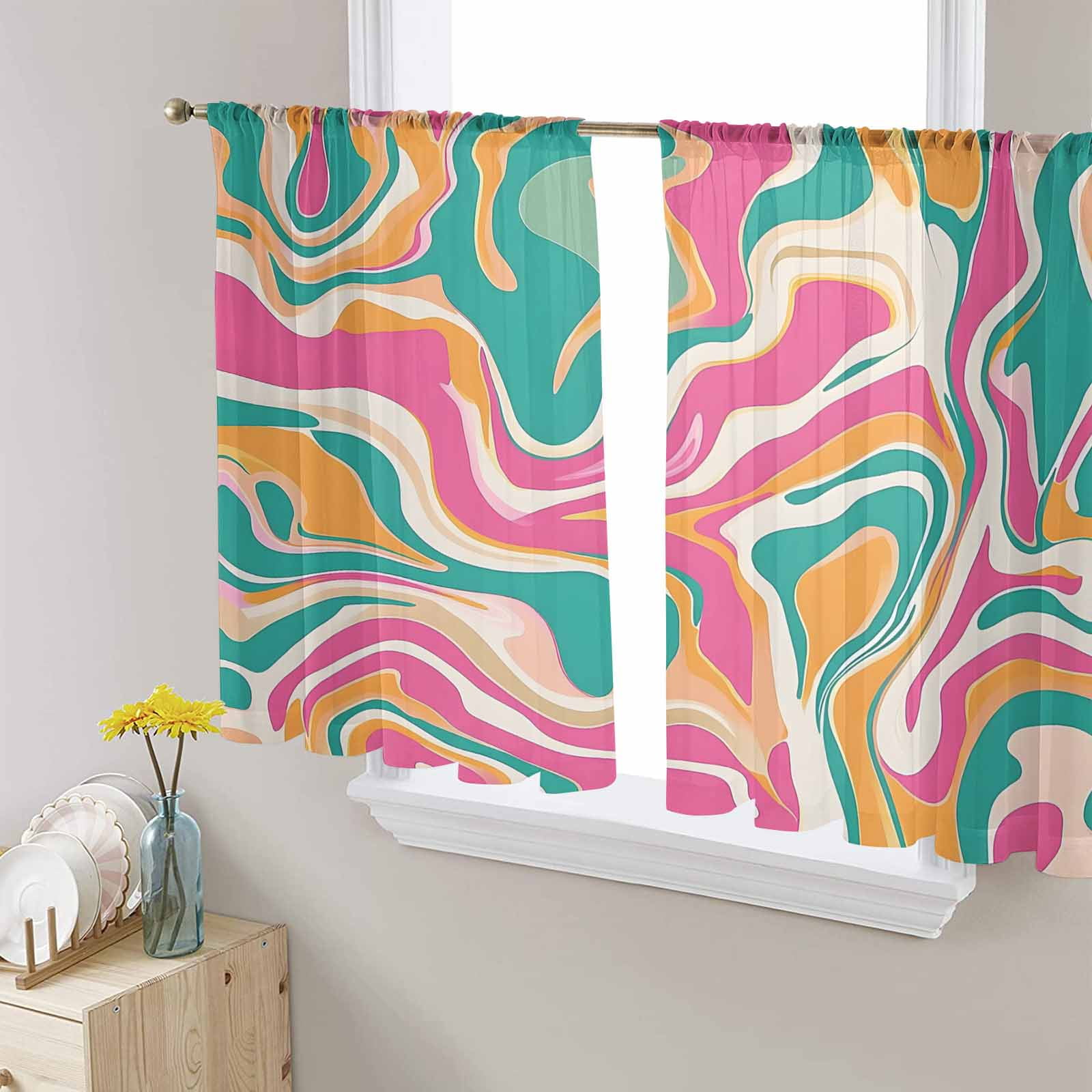 Colorful Moire Sheer Curtains 54 Inch Length 2 Panels Set for Living ...