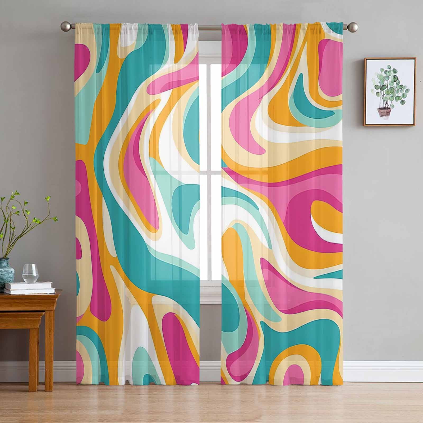 Colorful Moire Sheer Curtains 63 Inch Length 2 Panels Set for Living ...