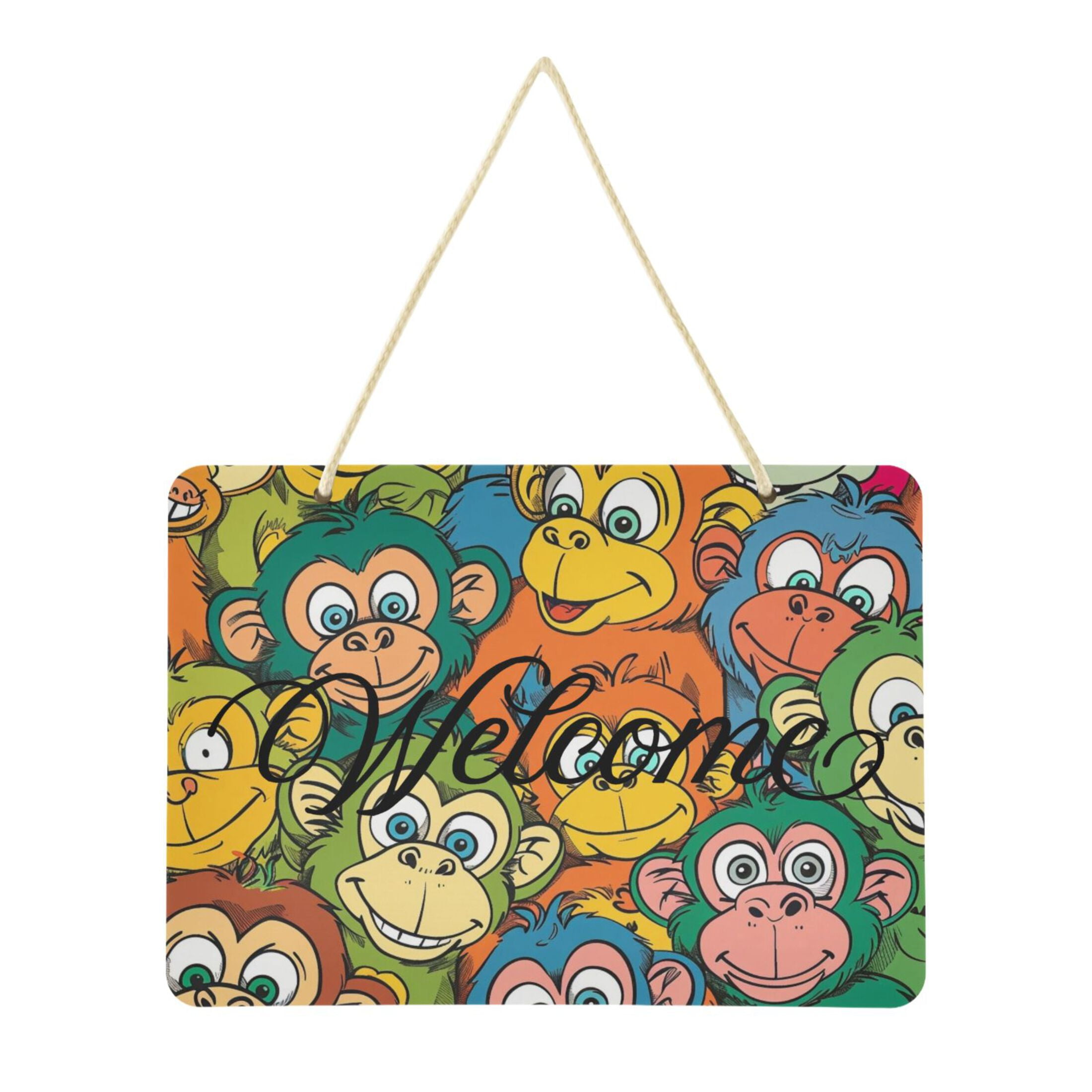 Colorful Monkeys Welcome Sign Front Door PVC 14x10 inch Hanger Hello ...