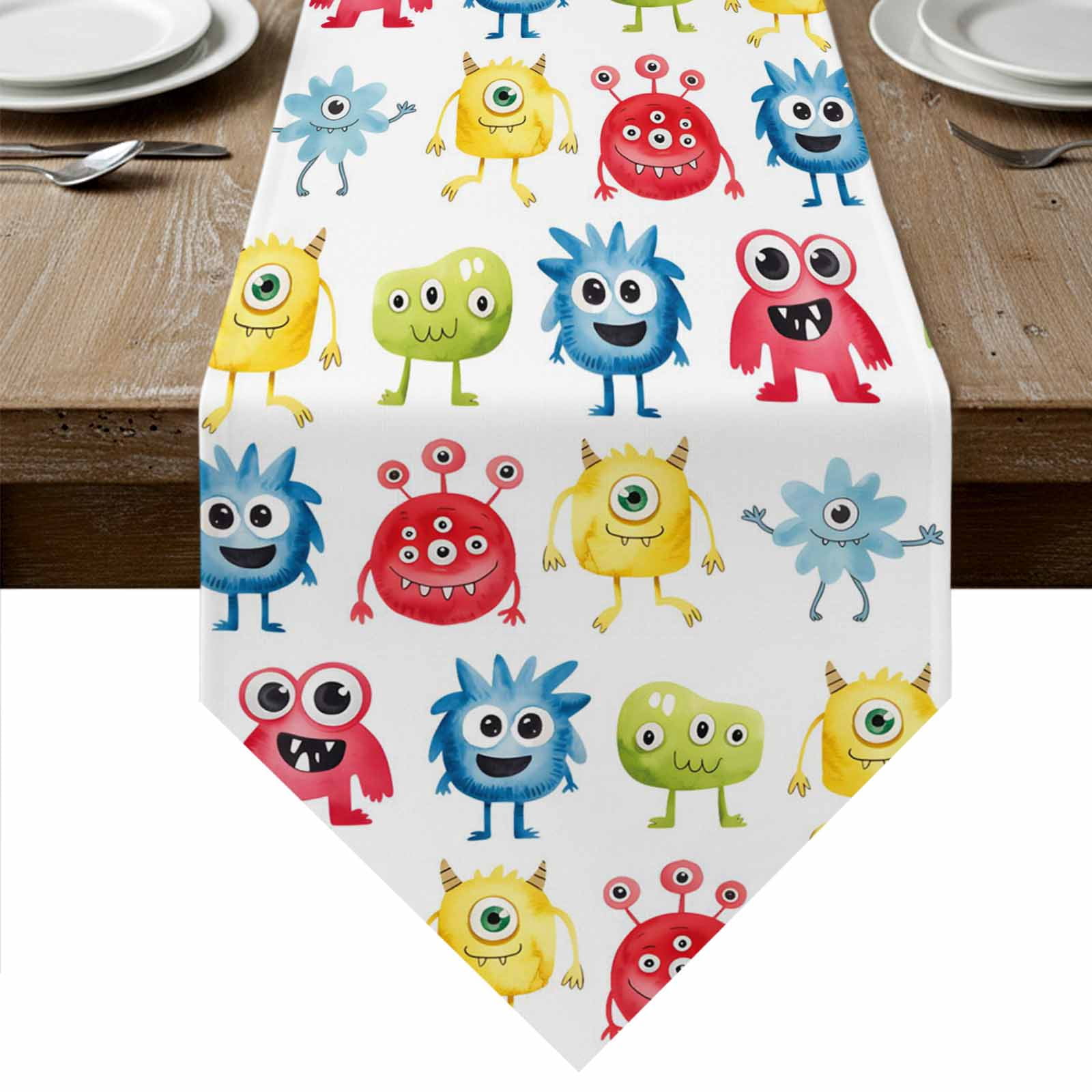 Colorful Monsters Table Runner Linen Burlap Table Runner 72 Inches Long ...