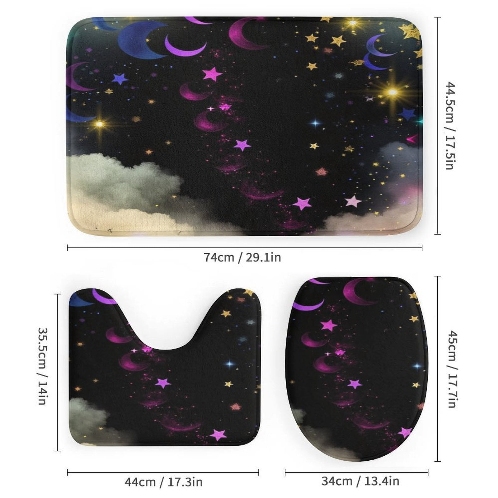Colorful Moons And Stars Night Sky Bathroom Mats Sets 3 Piece, Bath Mat ...