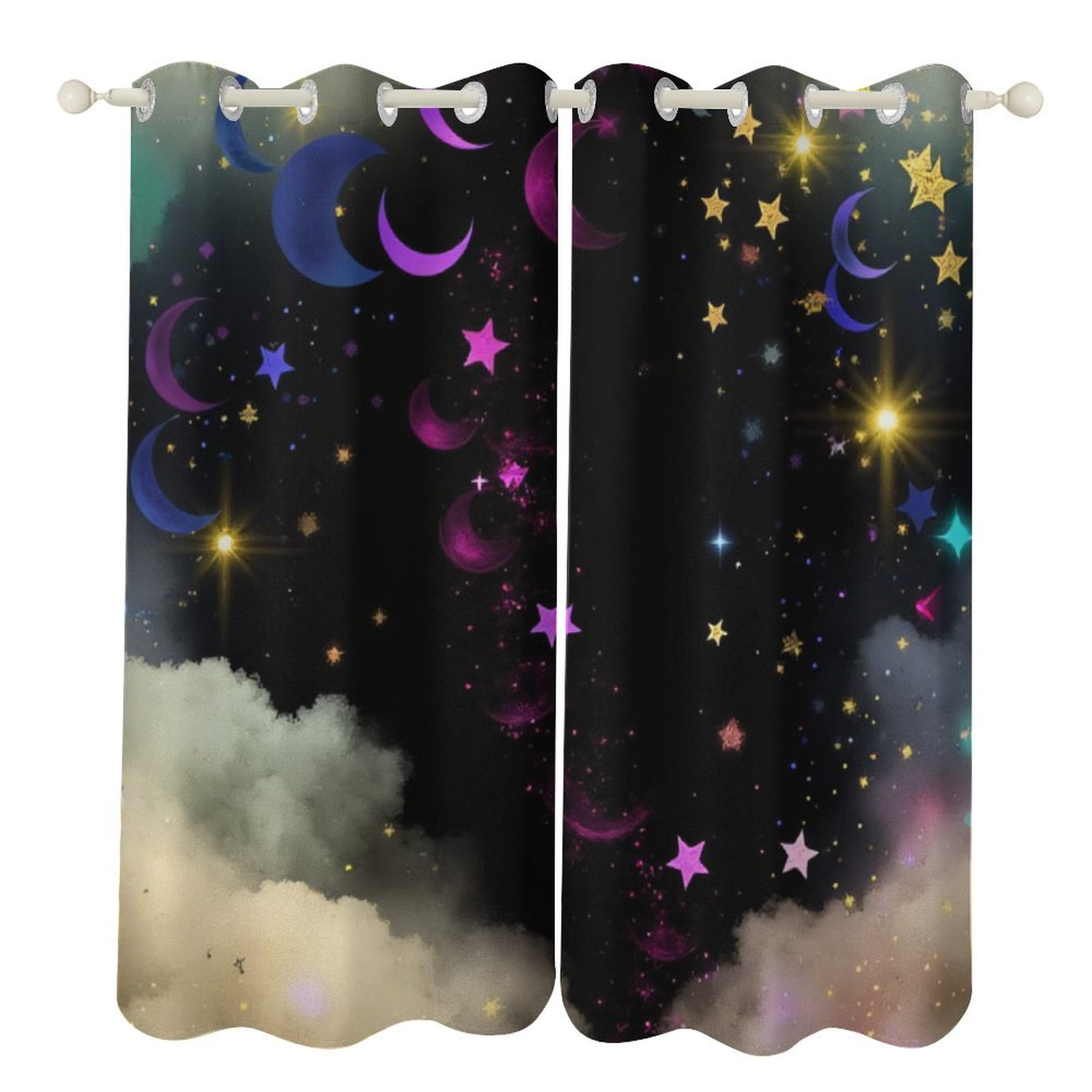 Colorful Moons And Stars Night Sky Luxury Window Curtains Blinds for ...