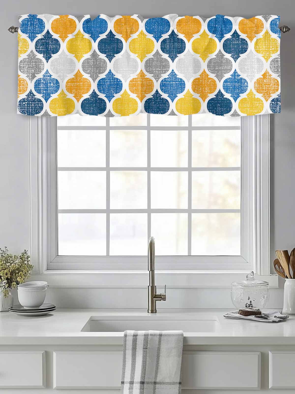 Colorful Moroccan Pattern Valances for Windows,Kitchen Valance Rod ...