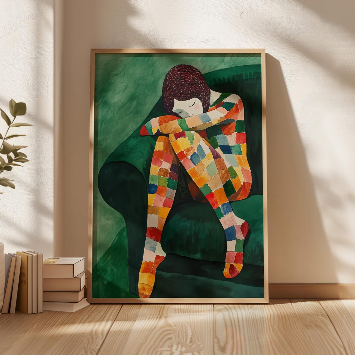 Colorful Mosaic Figure Art Print, Emotional Abstract Seated Figure ...