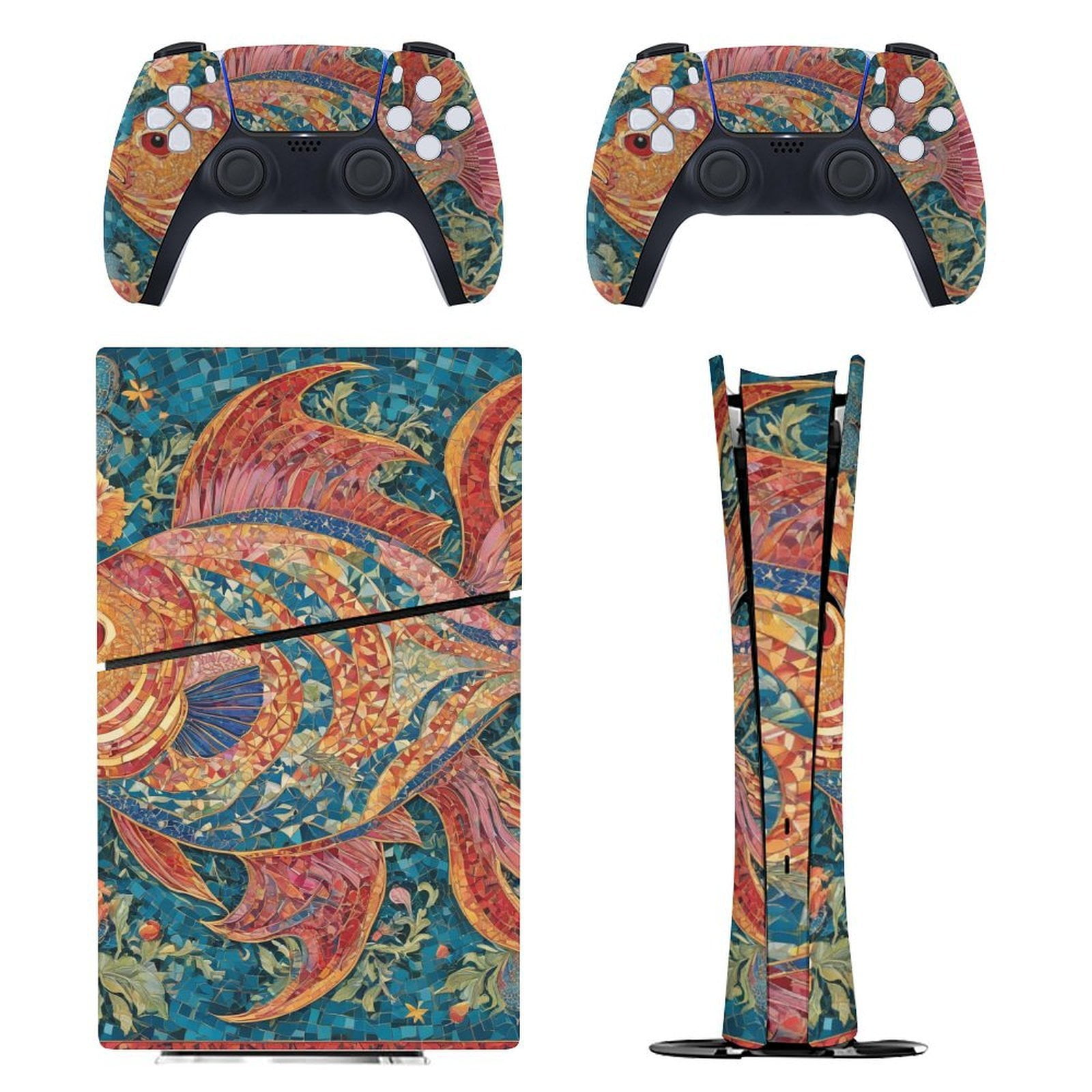 Colorful Mosaic Fish Console Skin Bundle for PS5 Pro Slim Disc ...